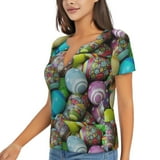 Goofa Easter Egg1 Pattern Womens Deep V Neck Low Cut Tops Casual Summer ...