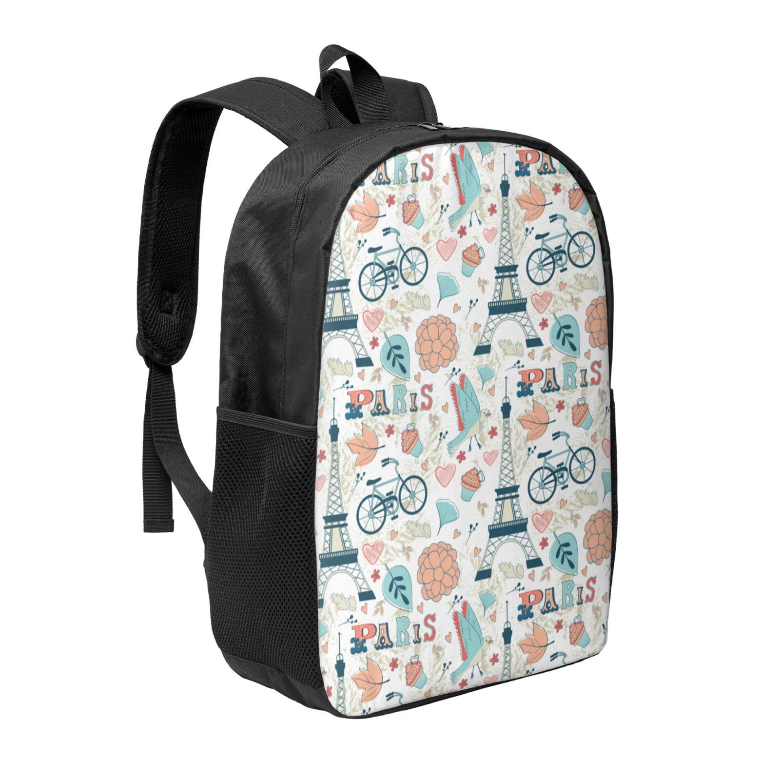 Goofa Eiffel Tower Pattern 17in Student Backpack - School, Travel, Work ...