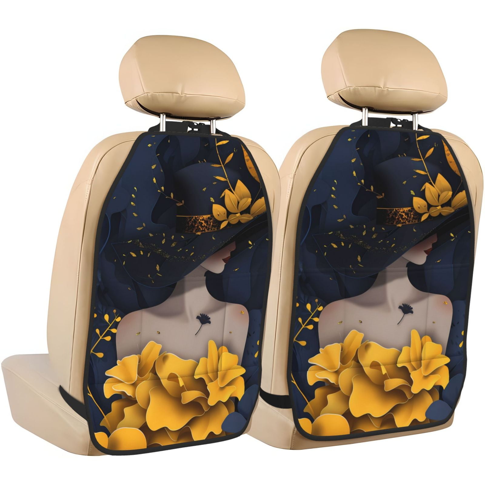 Goofa Elegant Lady With Hat Pattern Car Back Seat Protector for Kids (2 ...