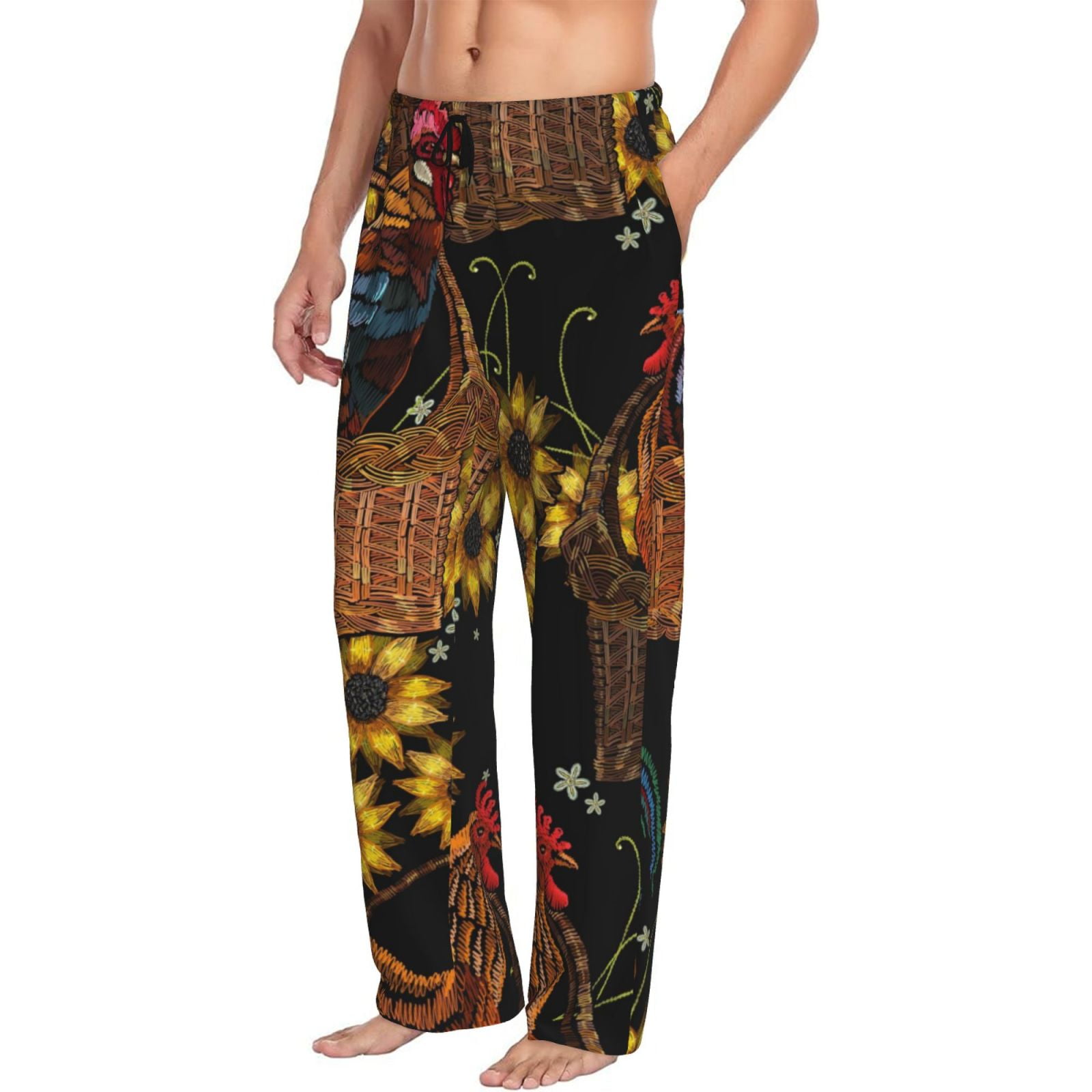 Goofa Embroidery Chicken Rooster Printed Soft Pajama Pants for Men ...