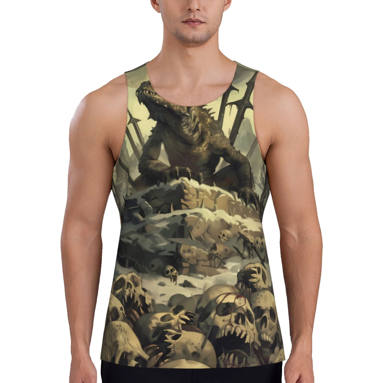 Goofa Epic Dragon Skull Scene Pattern Men's Workout Tank Top Slim-Fit ...