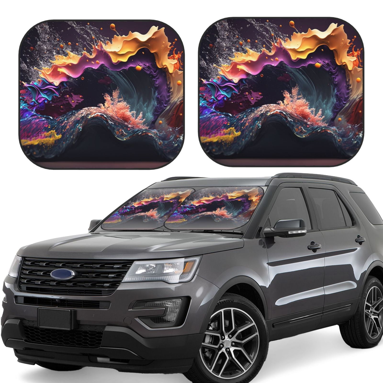 Goofa Explosive Fluid Splash Art Pattern 2 Piece Car Windshield Sun ...