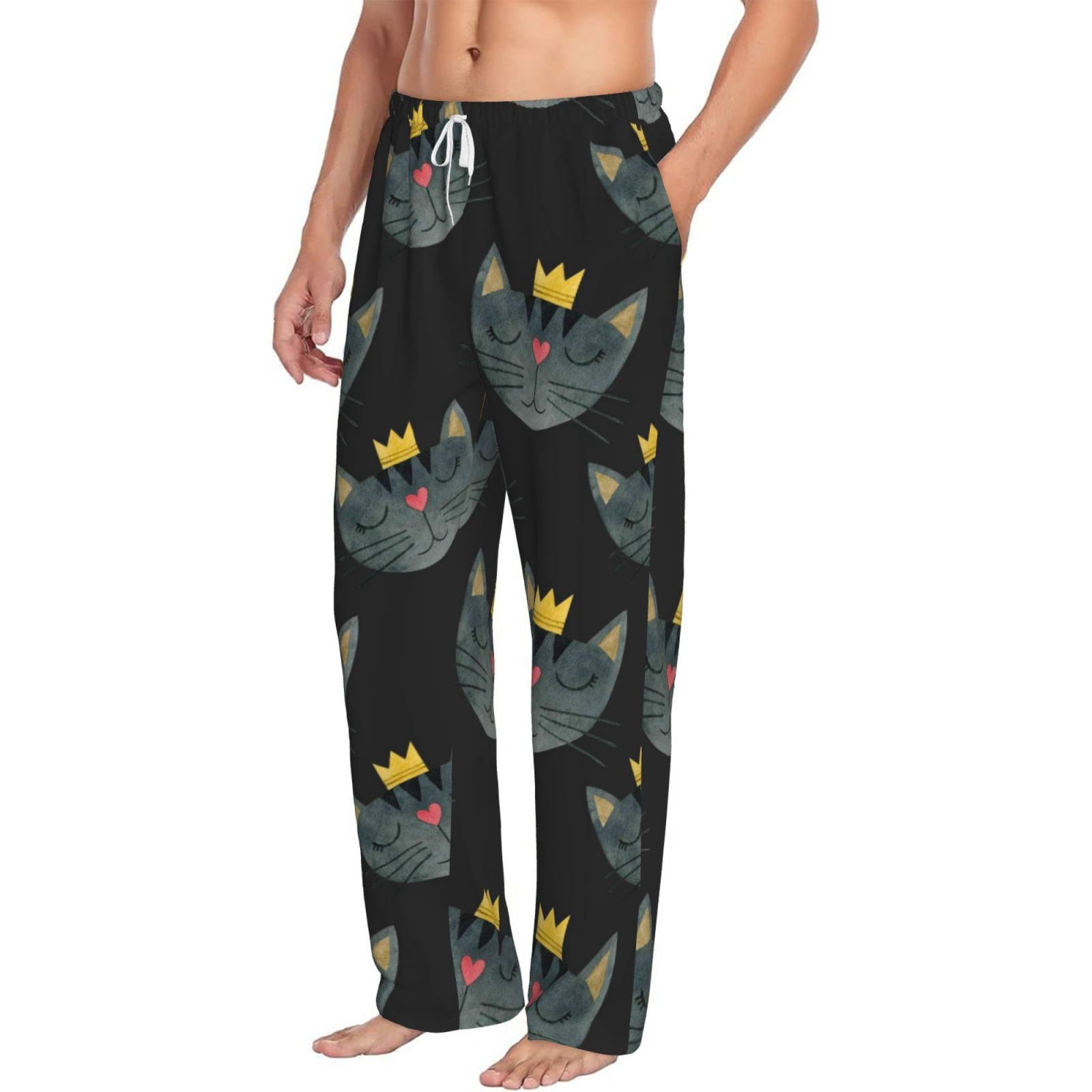 Goofa Faces Of The Cat Printed Soft Pajama Pants for Men, Wide Leg ...