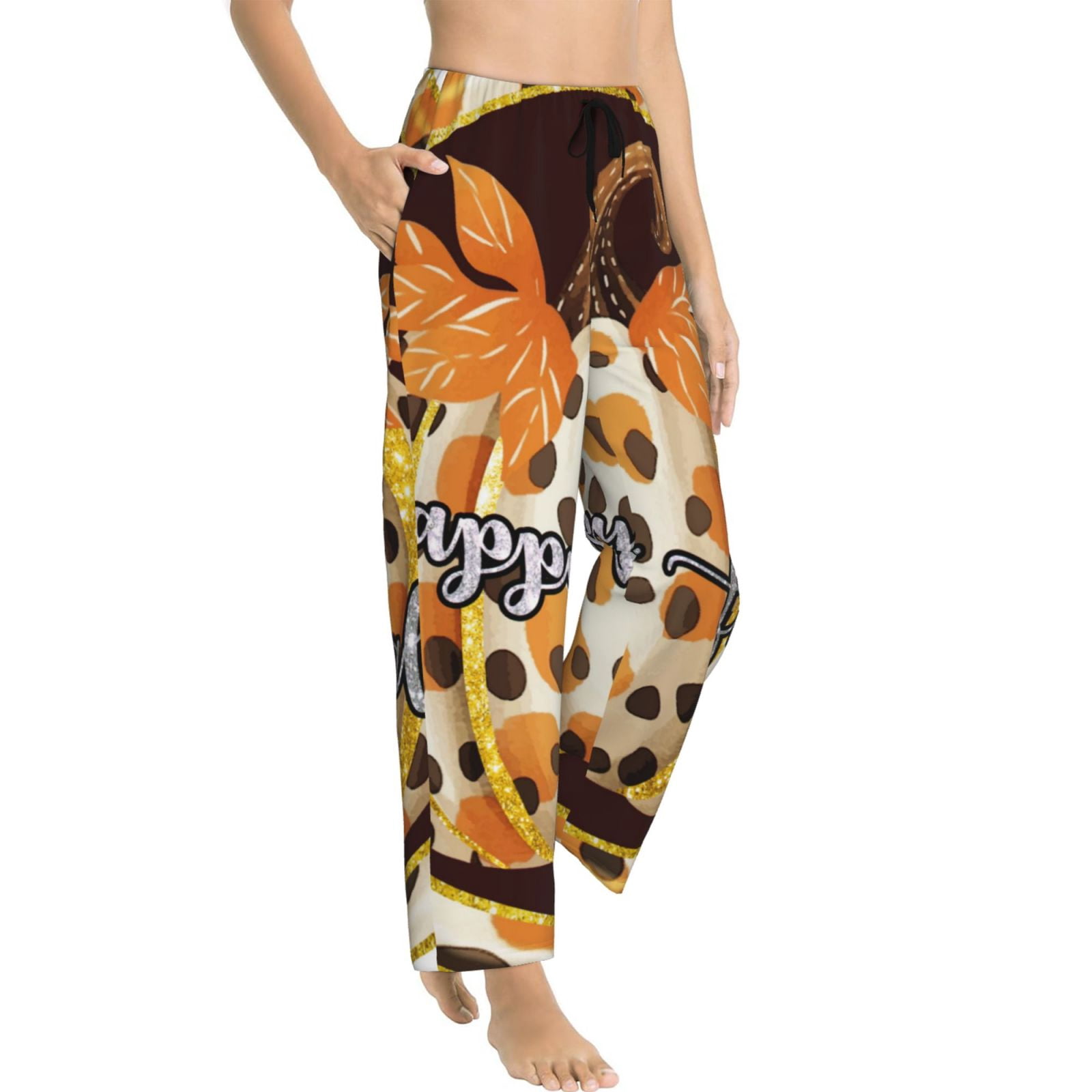 Goofa Fall Farmhouse Pumpkins Printed Soft Pajama Pants for Women, Wide ...