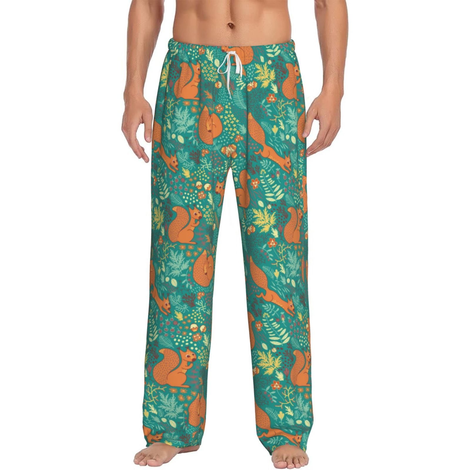 Goofa Fall Forest Squirrel Printed Soft Pajama Pants for Men, Wide Leg ...