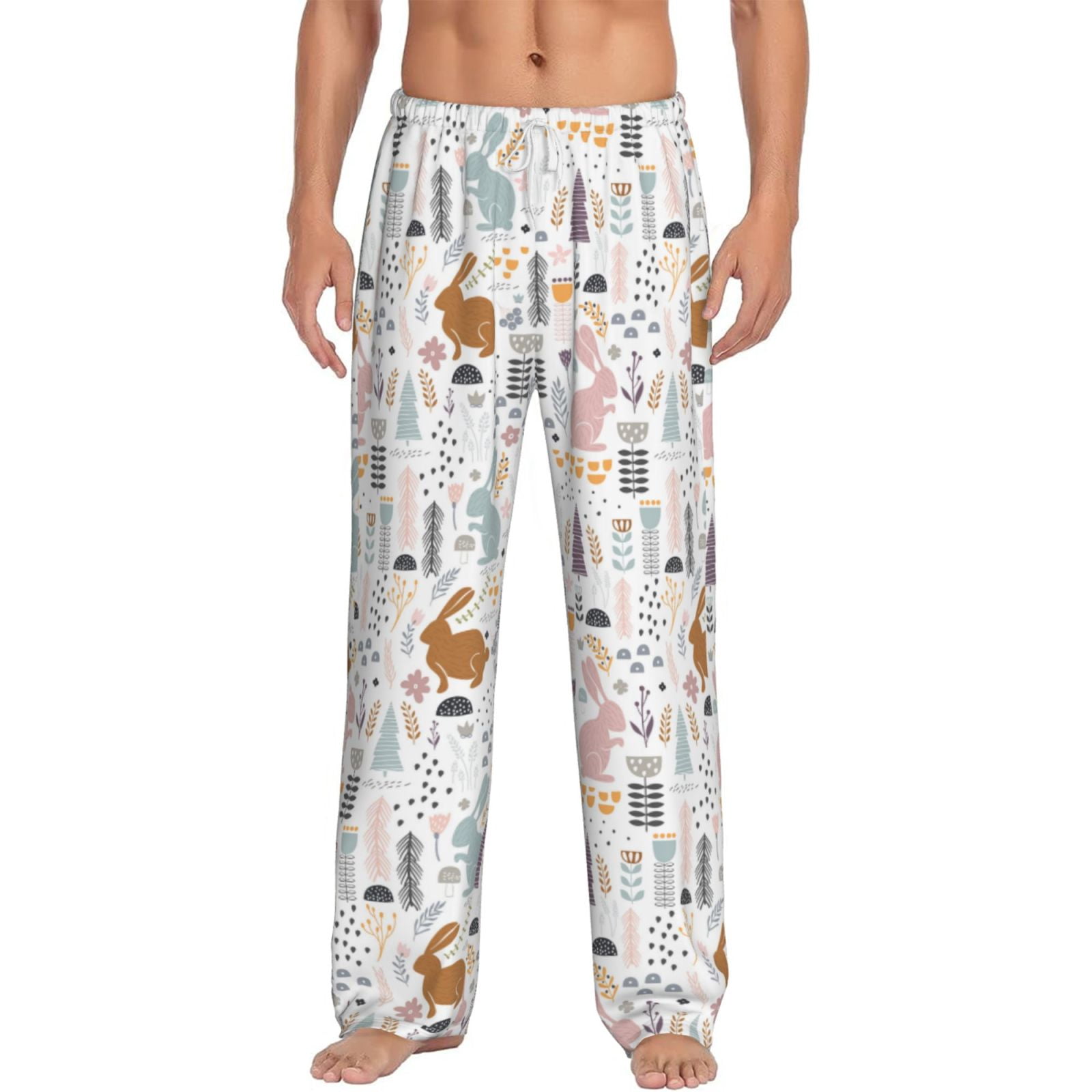 Goofa Fall Rabbit Pattern Printed Soft Pajama Pants for Men, Wide Leg ...