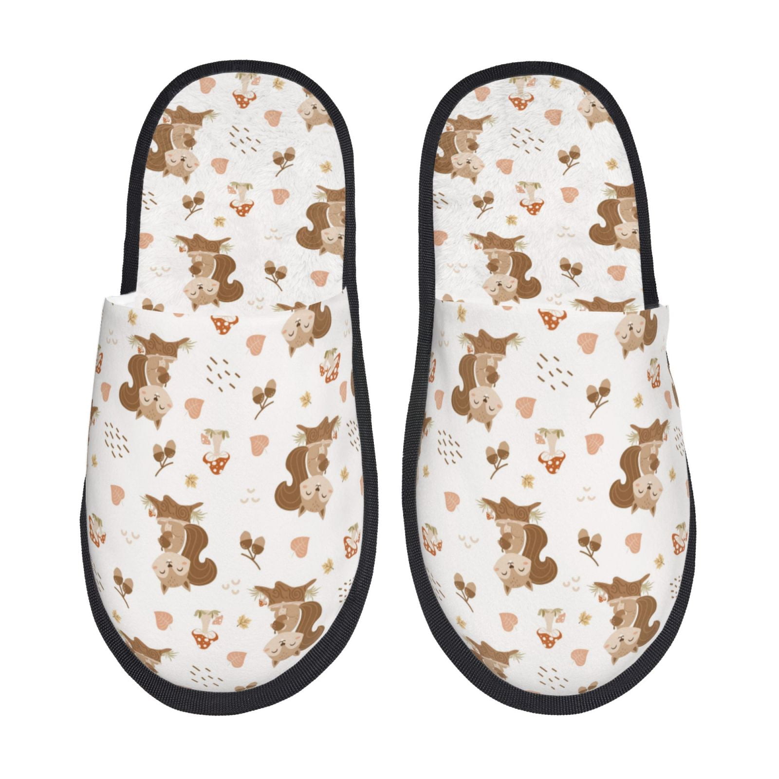 Goofa Fall Squirrel Pattern Plush Furry Slippers for Men & Women, Cozy ...