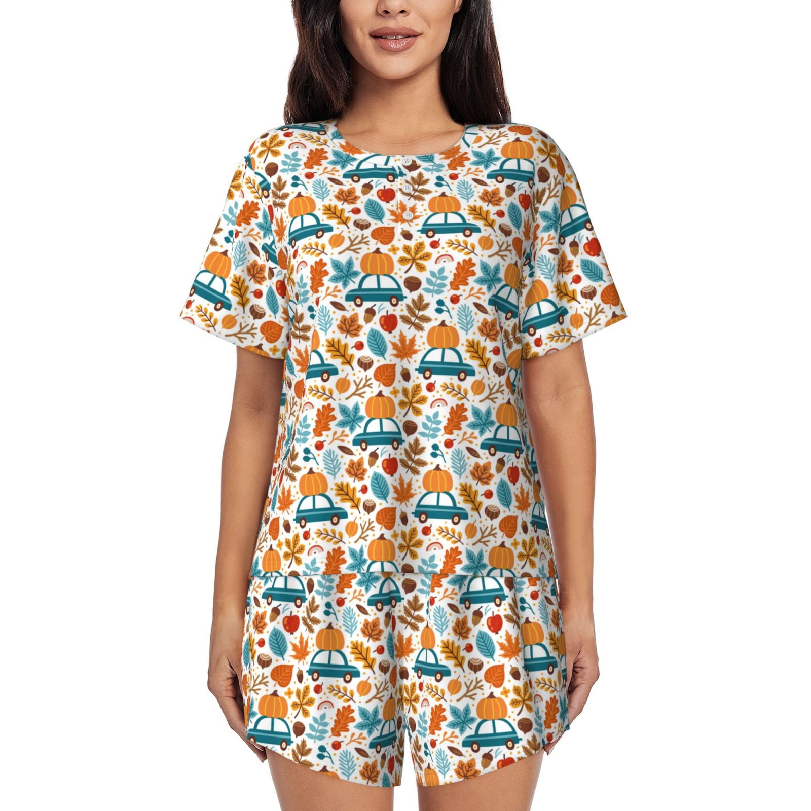 Goofa Falling Pumpkins On Car for Womens Cotton 2 Piece Pajamas Set ...