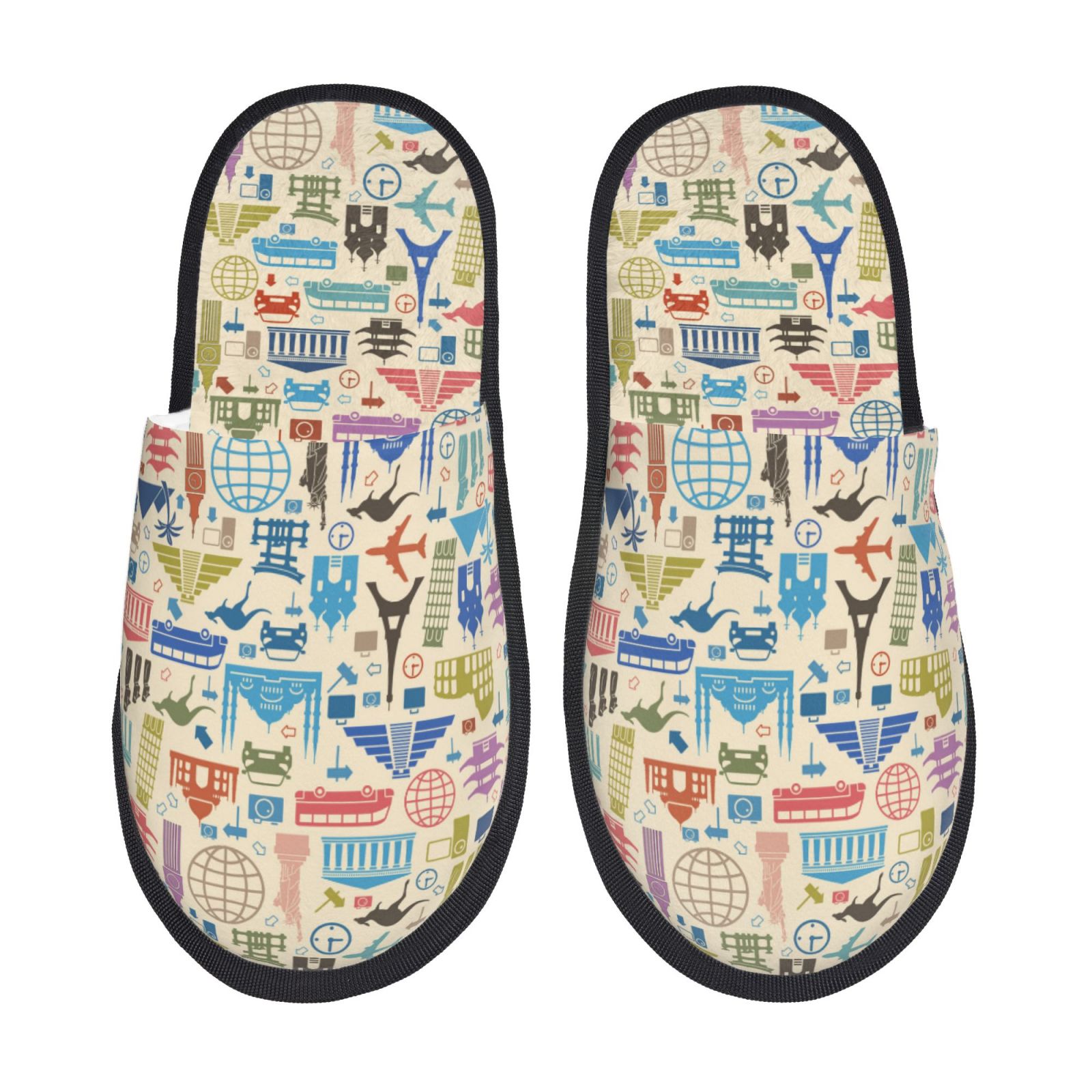 Goofa Famous Places Pattern Plush Furry Slippers for Men & Women, Cozy ...