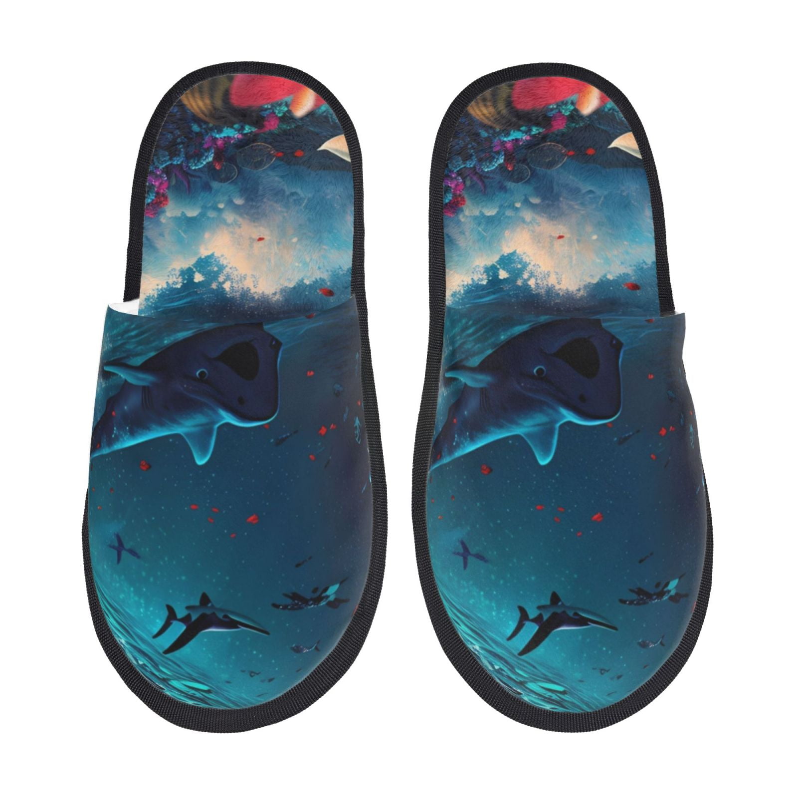 Goofa Fantasy Underwater Adventure Pattern Plush Furry Slippers for Men ...