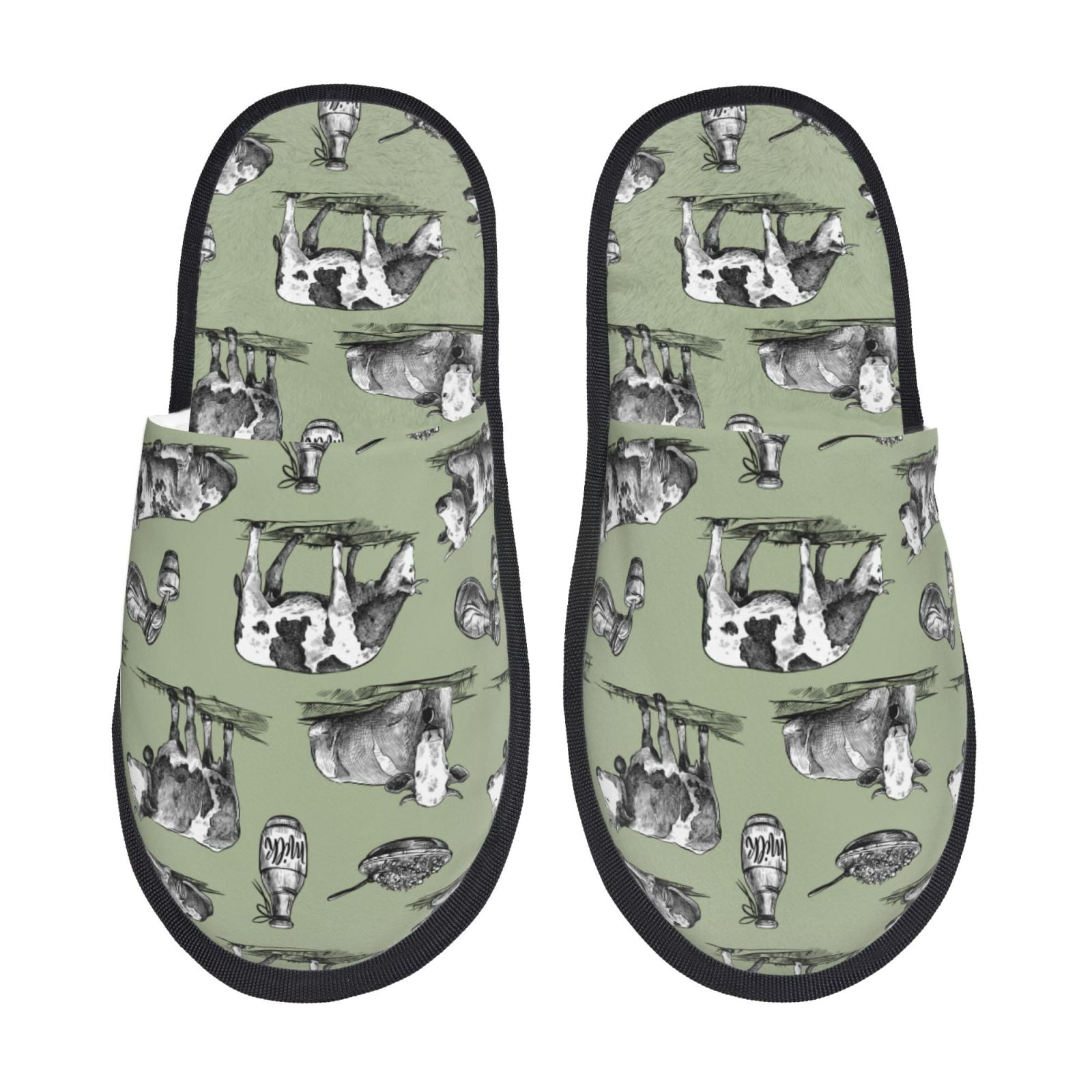 Goofa Farm Cows Pattern Plush Furry Slippers for Men & Women, Cozy Indoor House Shoes with EVA ...