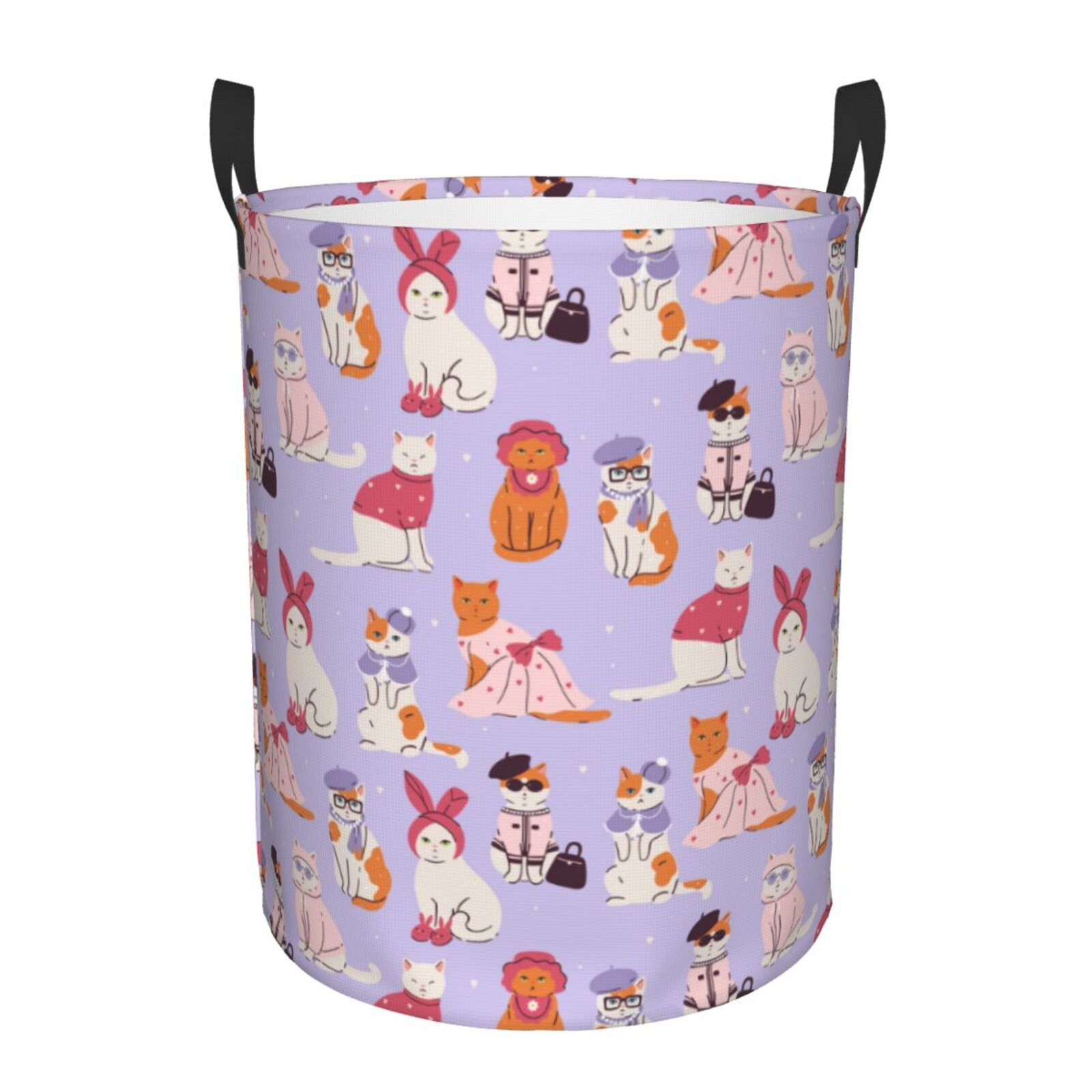 Goofa Fashionable Cats Printed Circular Hamper,Laundry Basket with ...