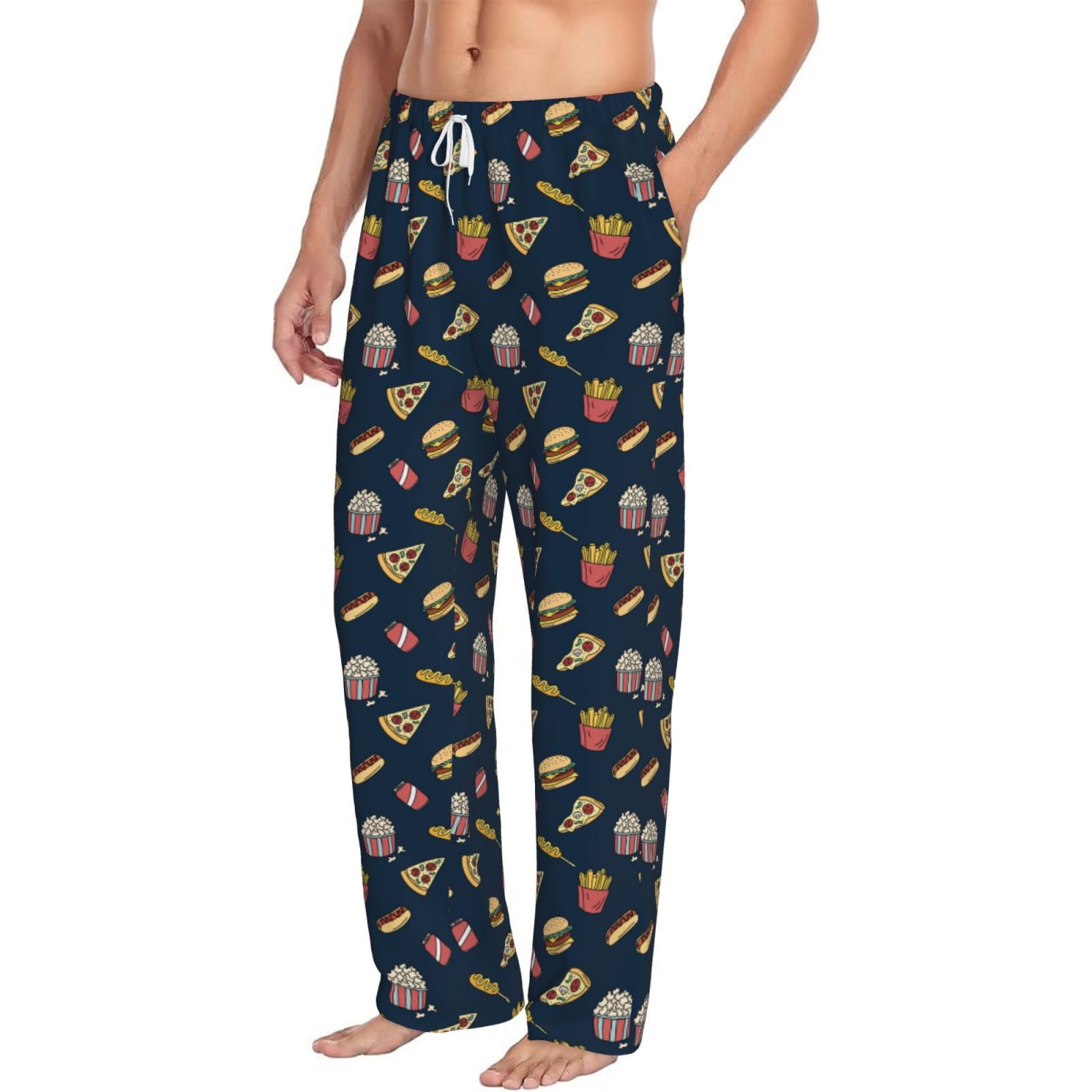 Goofa Fast Food Printed Soft Pajama Pants for Men, Wide Leg Comfy ...