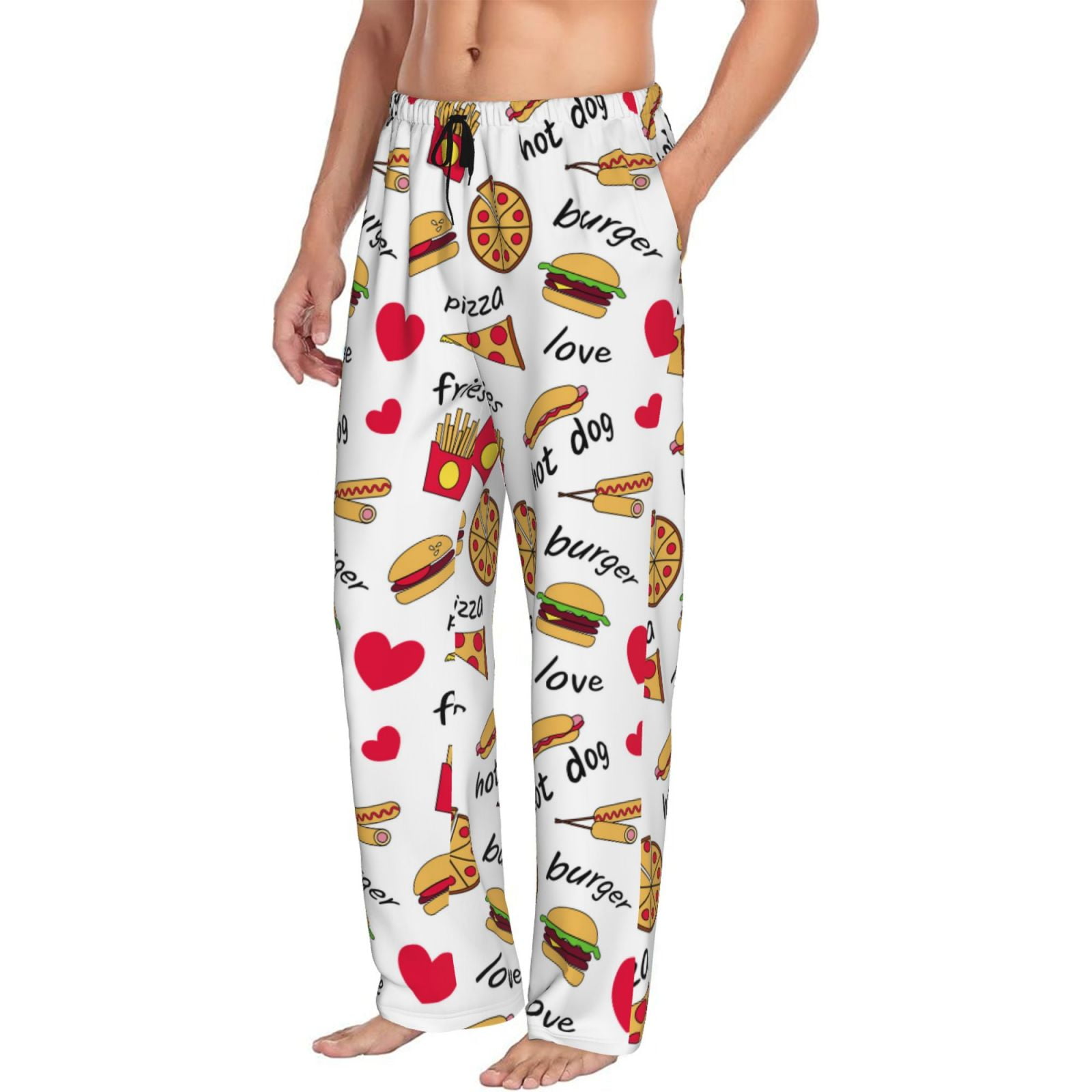 Goofa Fast Food Printed Soft Pajama Pants for Men, Wide Leg Comfy ...