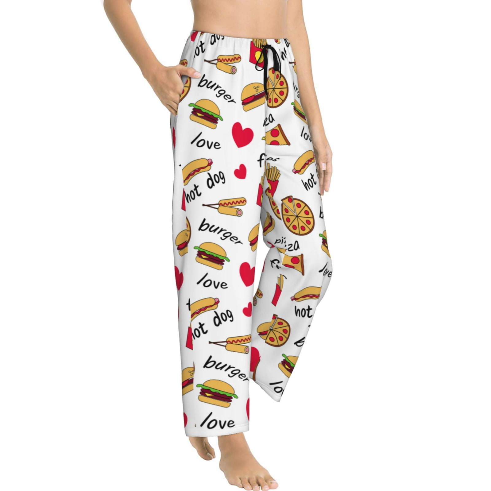 Goofa Fast Food Printed Soft Pajama Pants for Women, Wide Leg Comfy ...