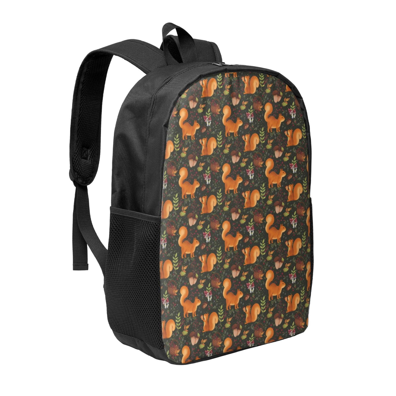 Goofa Festive Squirrels Dark Forest Pattern 17in Student Backpack ...
