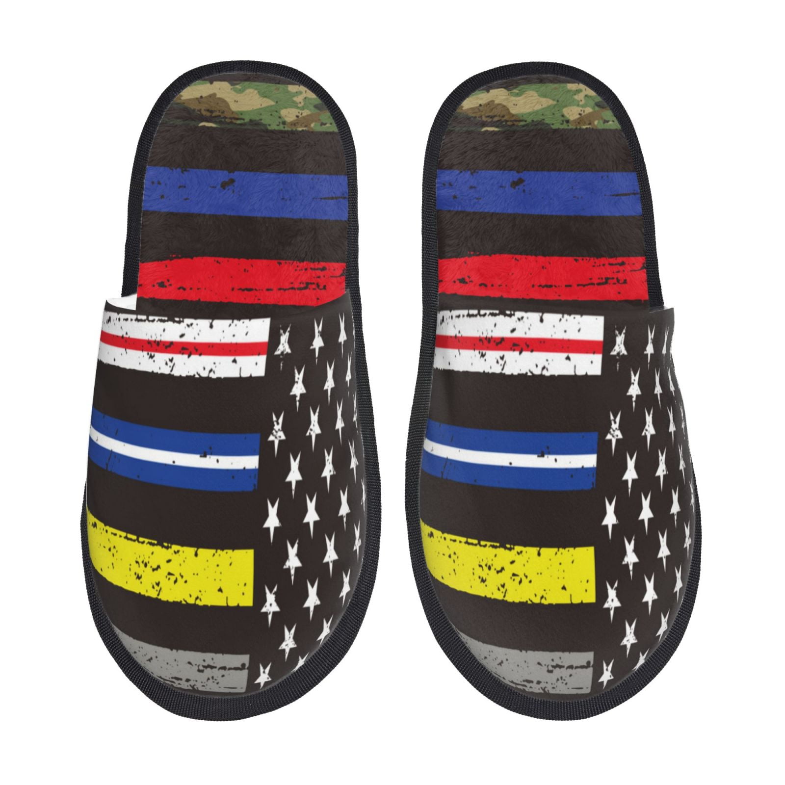 Goofa First Responder American Flag Pattern Plush Furry Slippers for ...