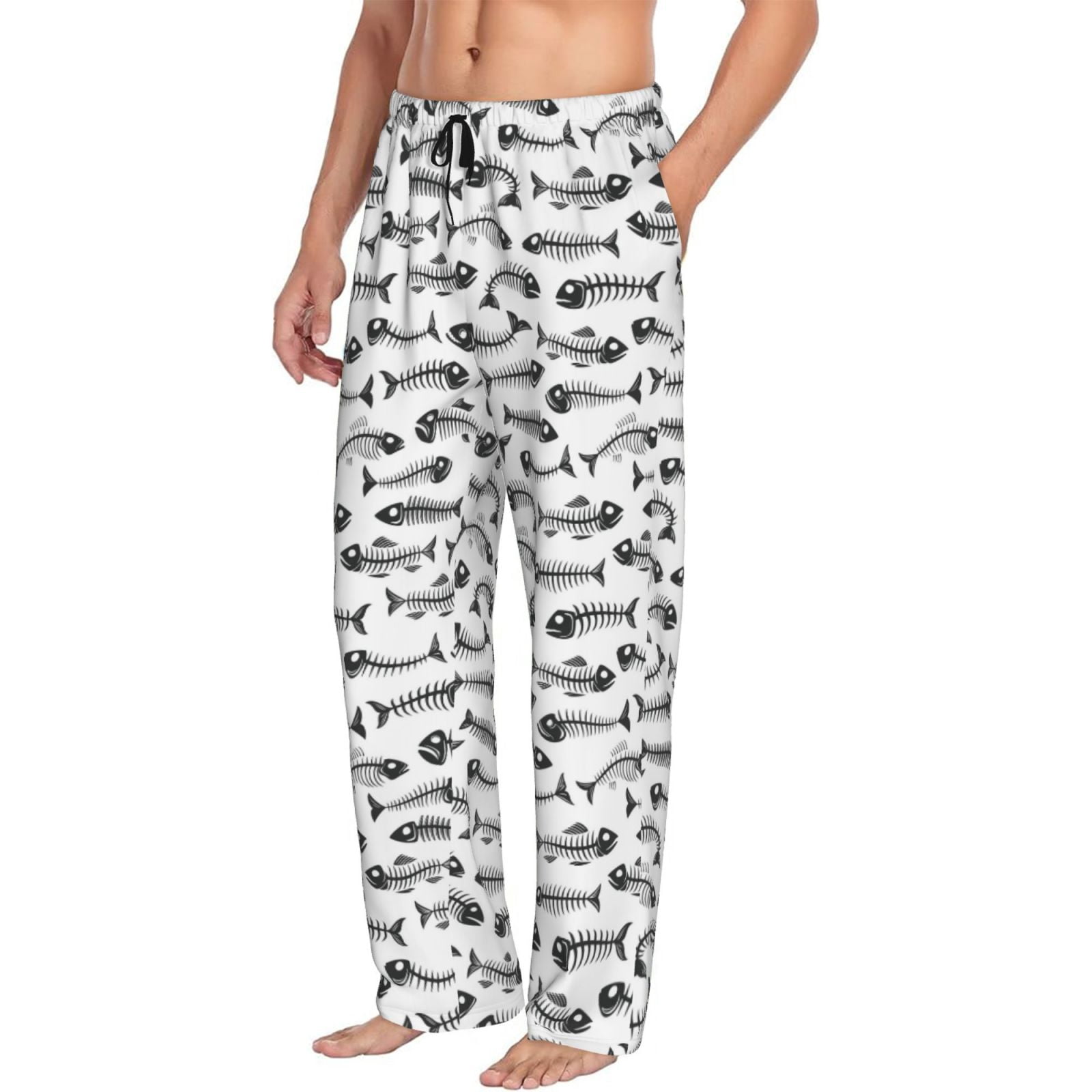 Goofa Fish Bones Printed Soft Pajama Pants for Men, Wide Leg Comfy ...