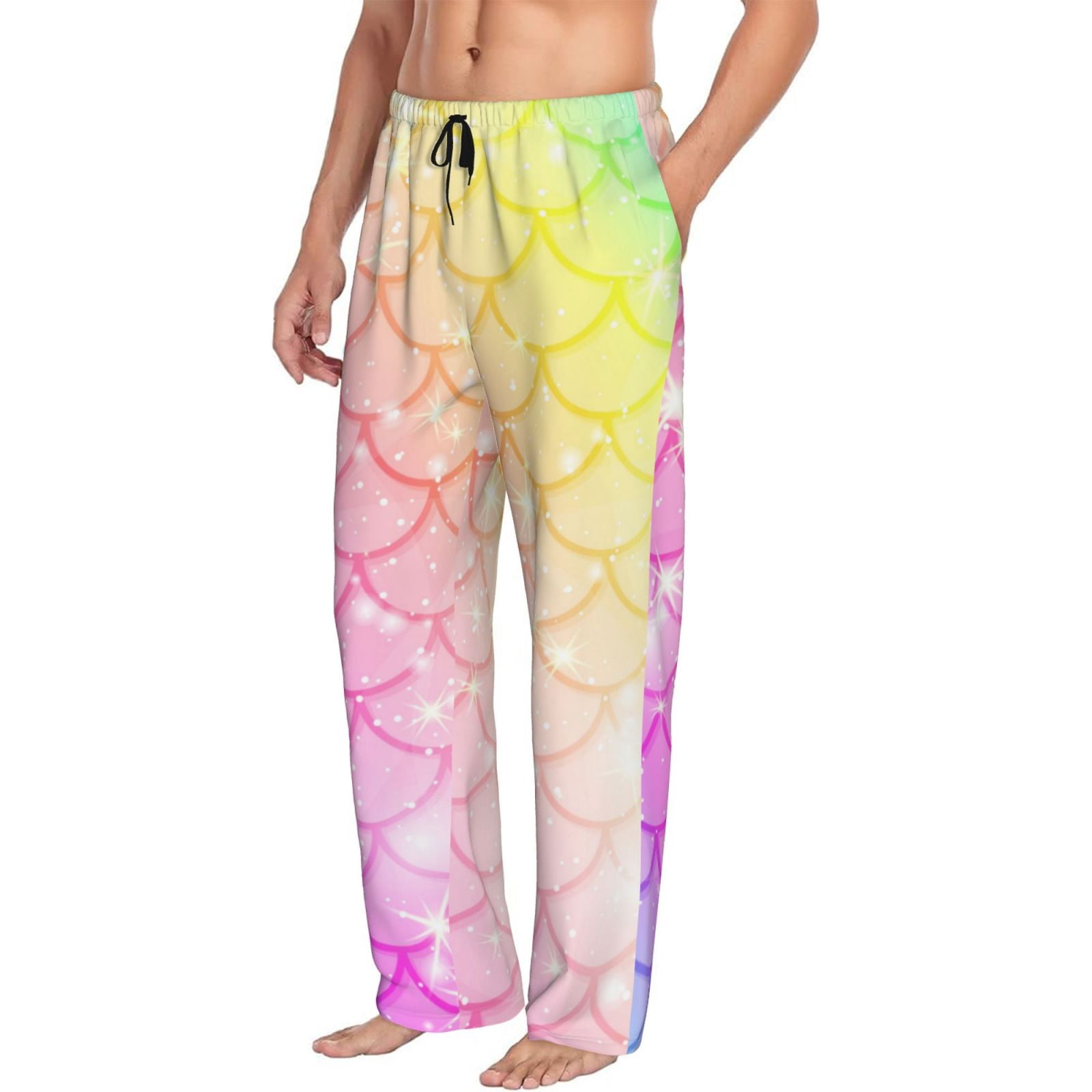 Goofa Fish Scale Printed Soft Pajama Pants for Men, Wide Leg Comfy ...