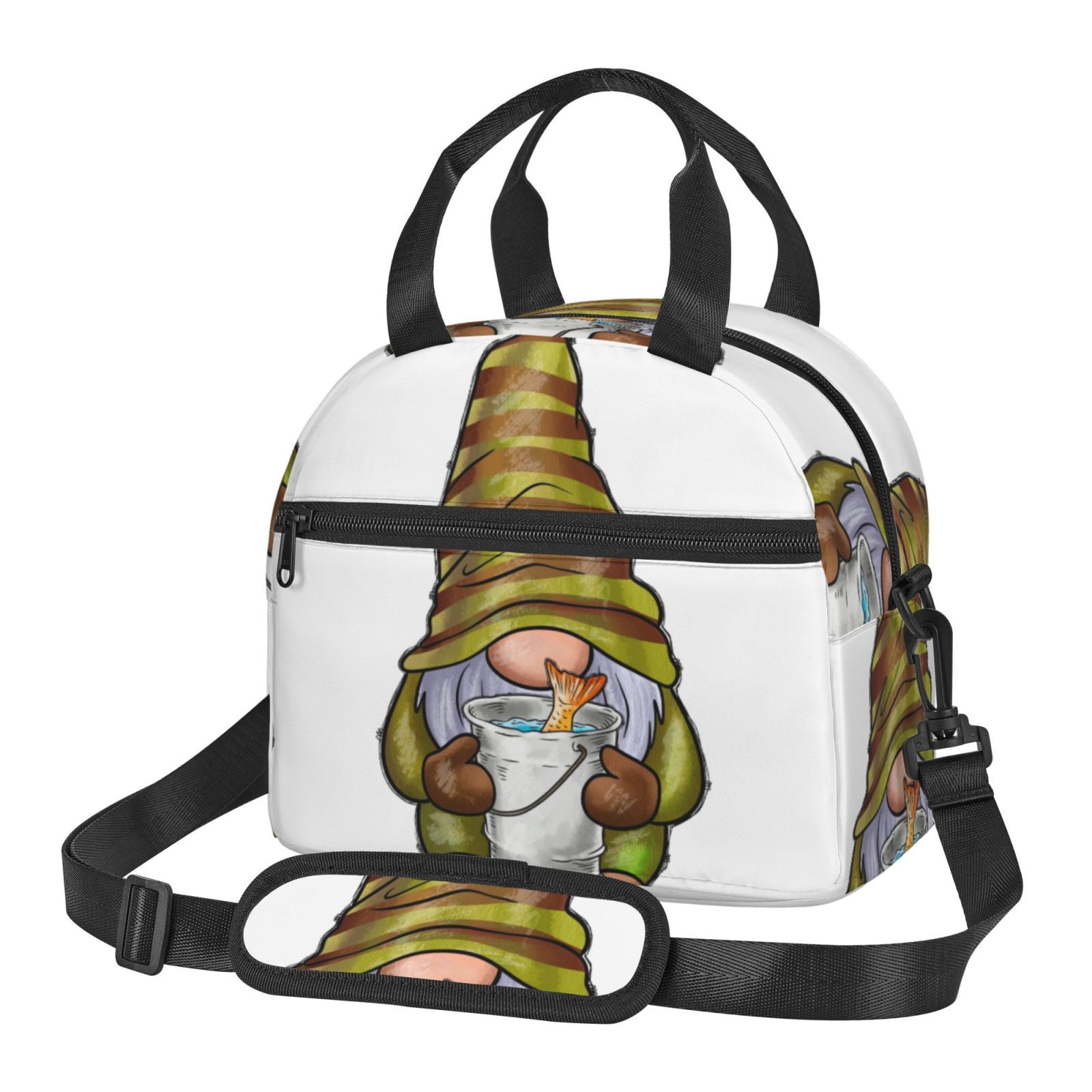 Goofa Fishing Gnome Fisherman Pattern Lunch Bag ,Insulated Lunch Box ...