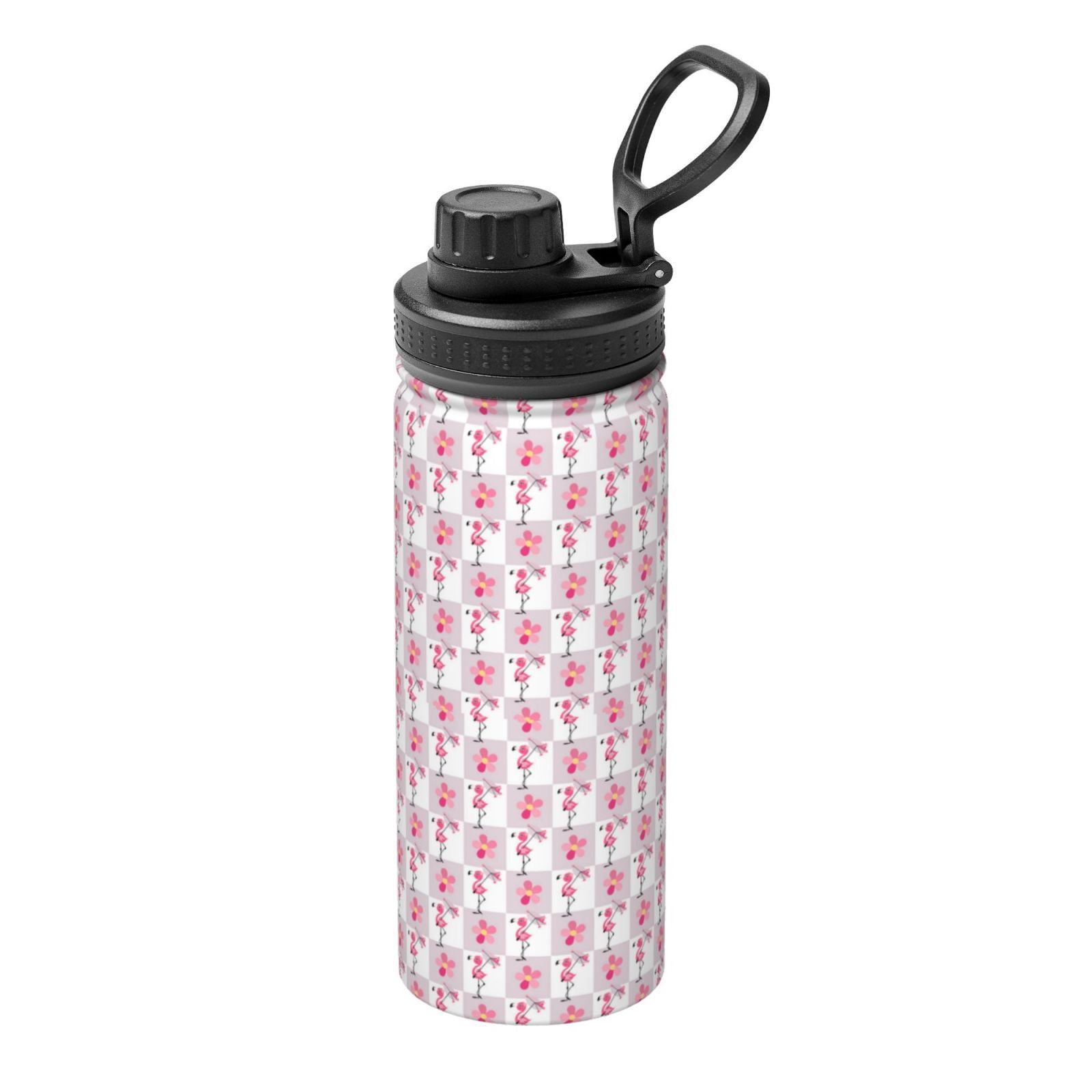 Goofa Flamingo On Checkered Print 18oz Sports Insulated Kettle With ...
