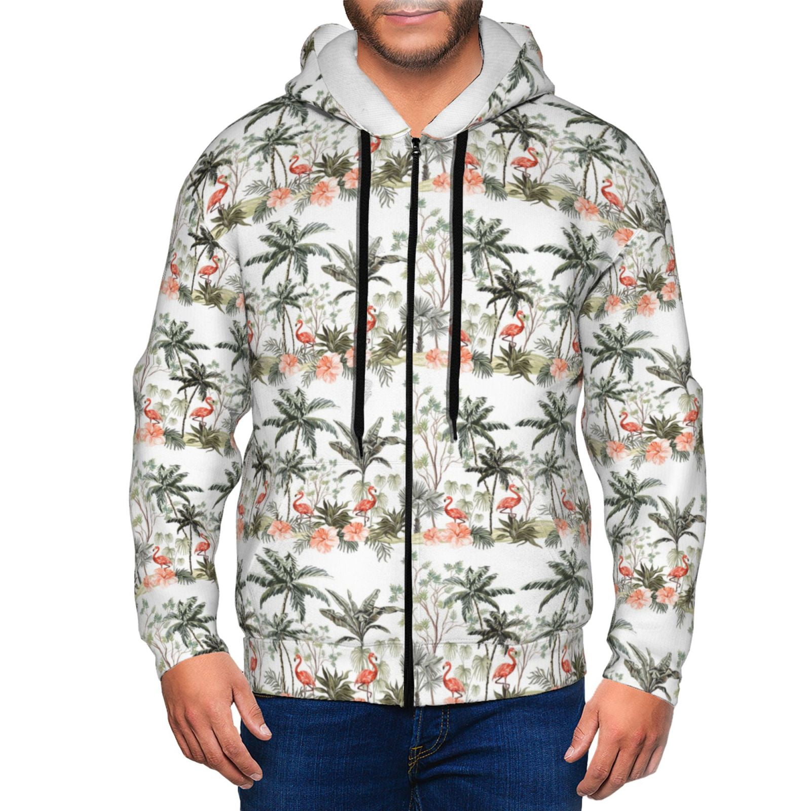 Goofa Flamingo Palm Trees Pattern Mens Full-zip Hoodie, Zip-up Pullover ...