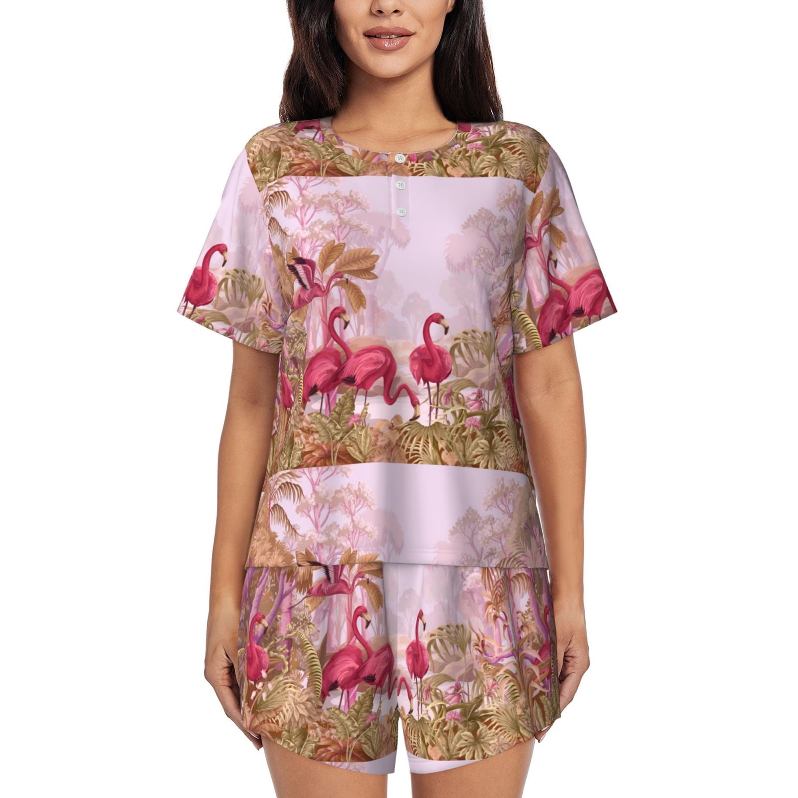 Goofa Flamingos In The Tropical Forest for Womens Cotton 2 Piece ...
