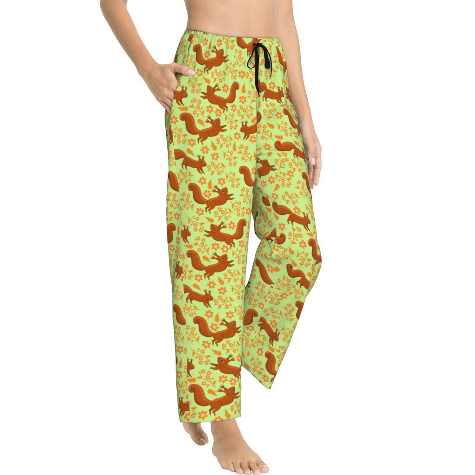 Goofa Floral Squirrel Printed Soft Pajama Pants for Women, Wide Leg ...