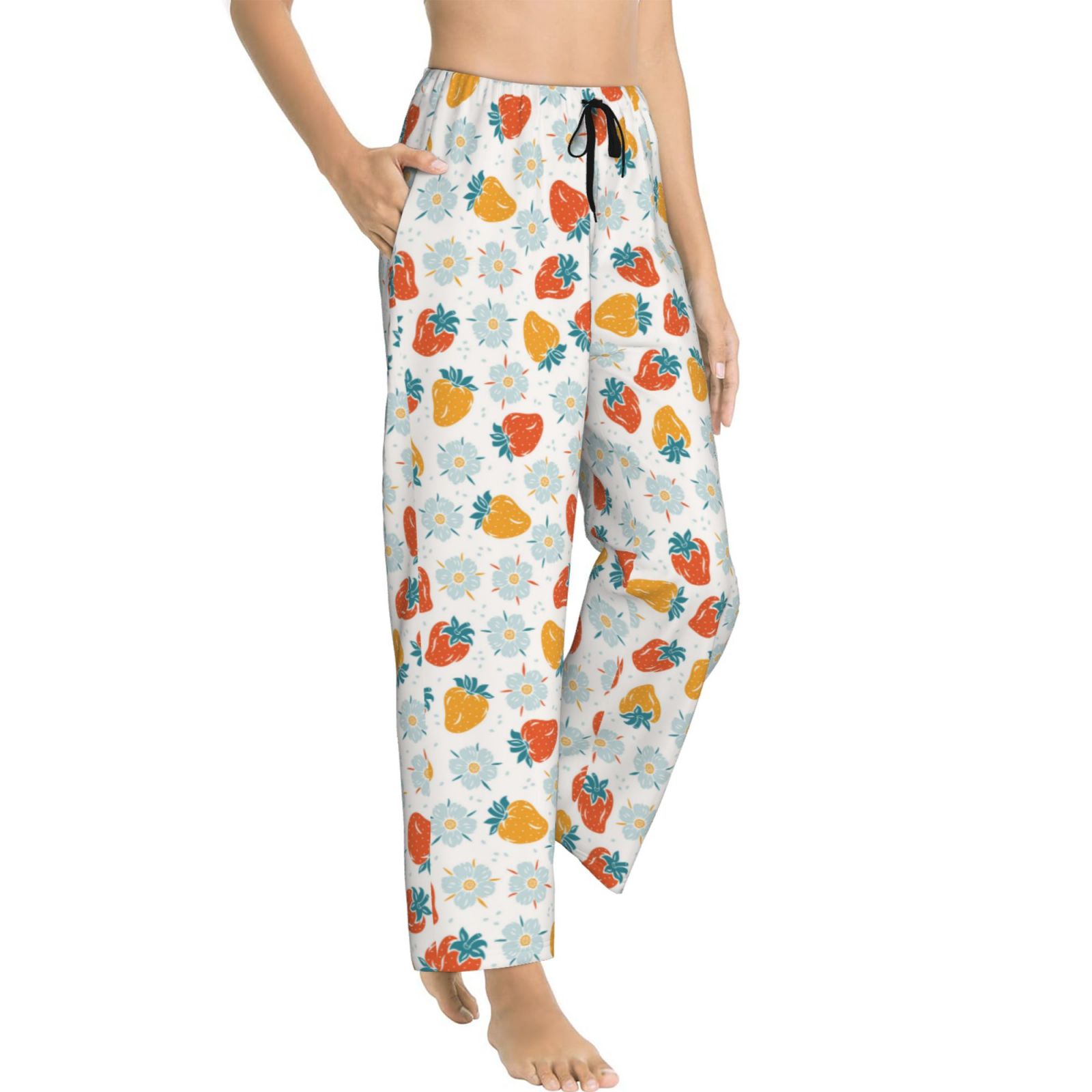 Goofa Floral Strawberr Printed Soft Pajama Pants for Women, Wide Leg ...