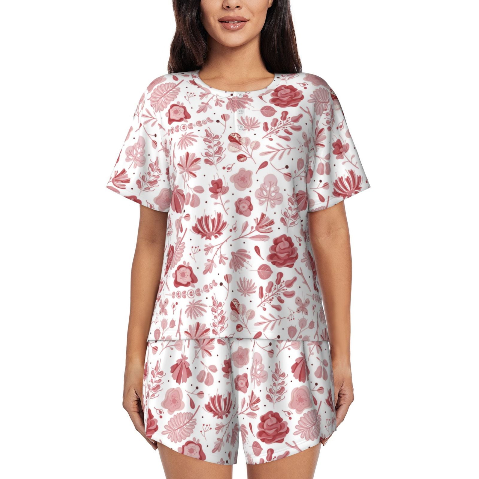 Goofa Flower Leaves for Womens Cotton 2 Piece Pajamas Set Classic Short ...