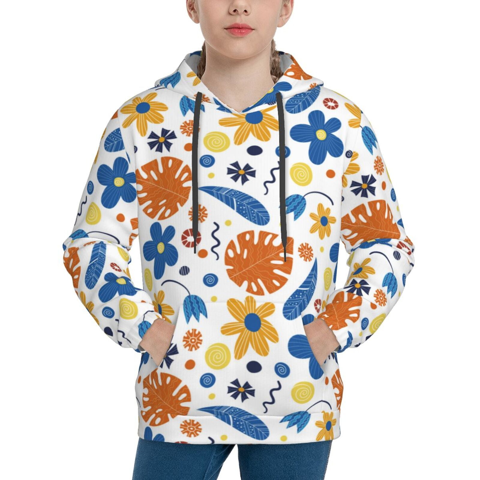 Goofa Flower Pattern Hooded Sweatshirt for Youth Trendy youth ...