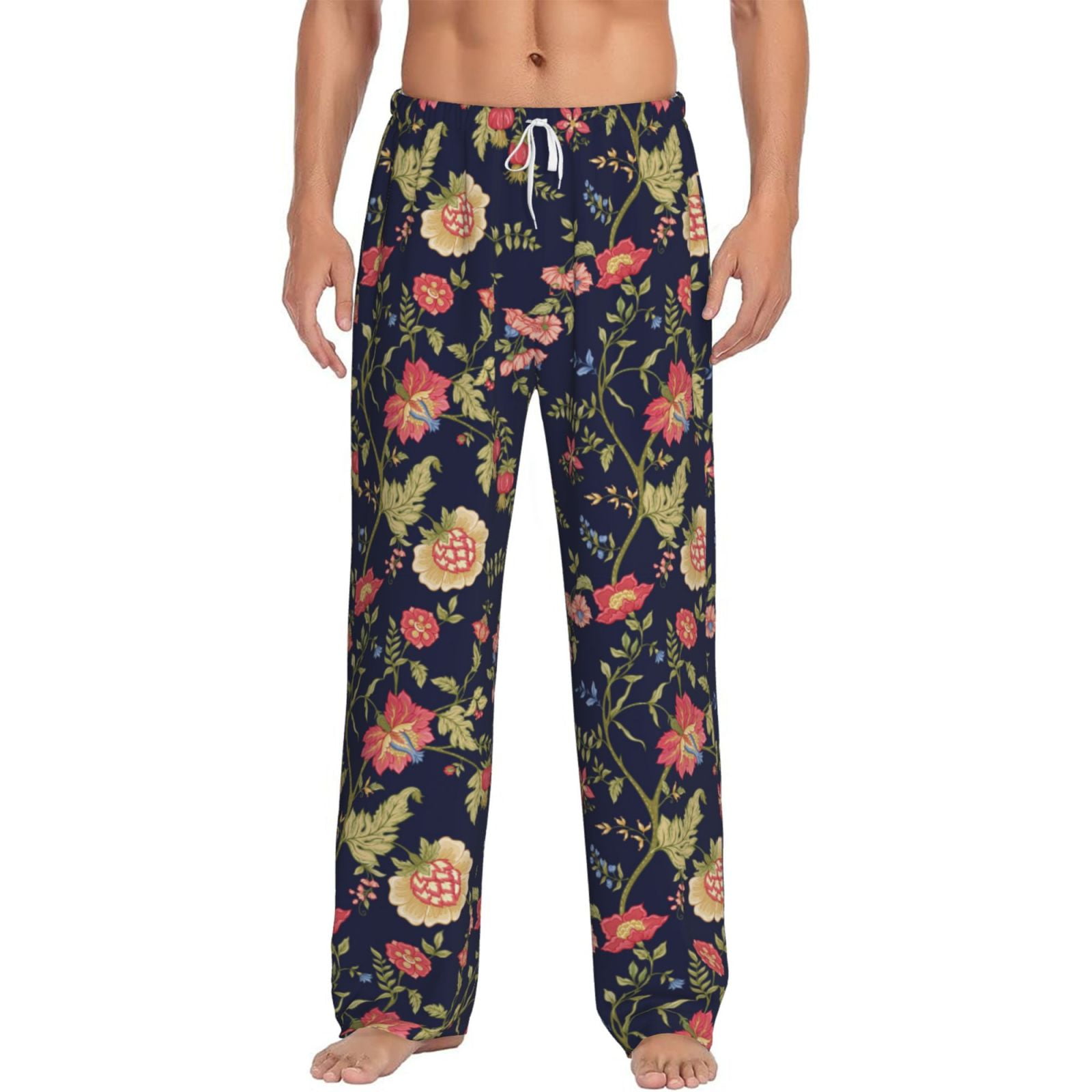 Goofa Flower Pattern Printed Soft Pajama Pants for Men, Wide Leg Comfy ...