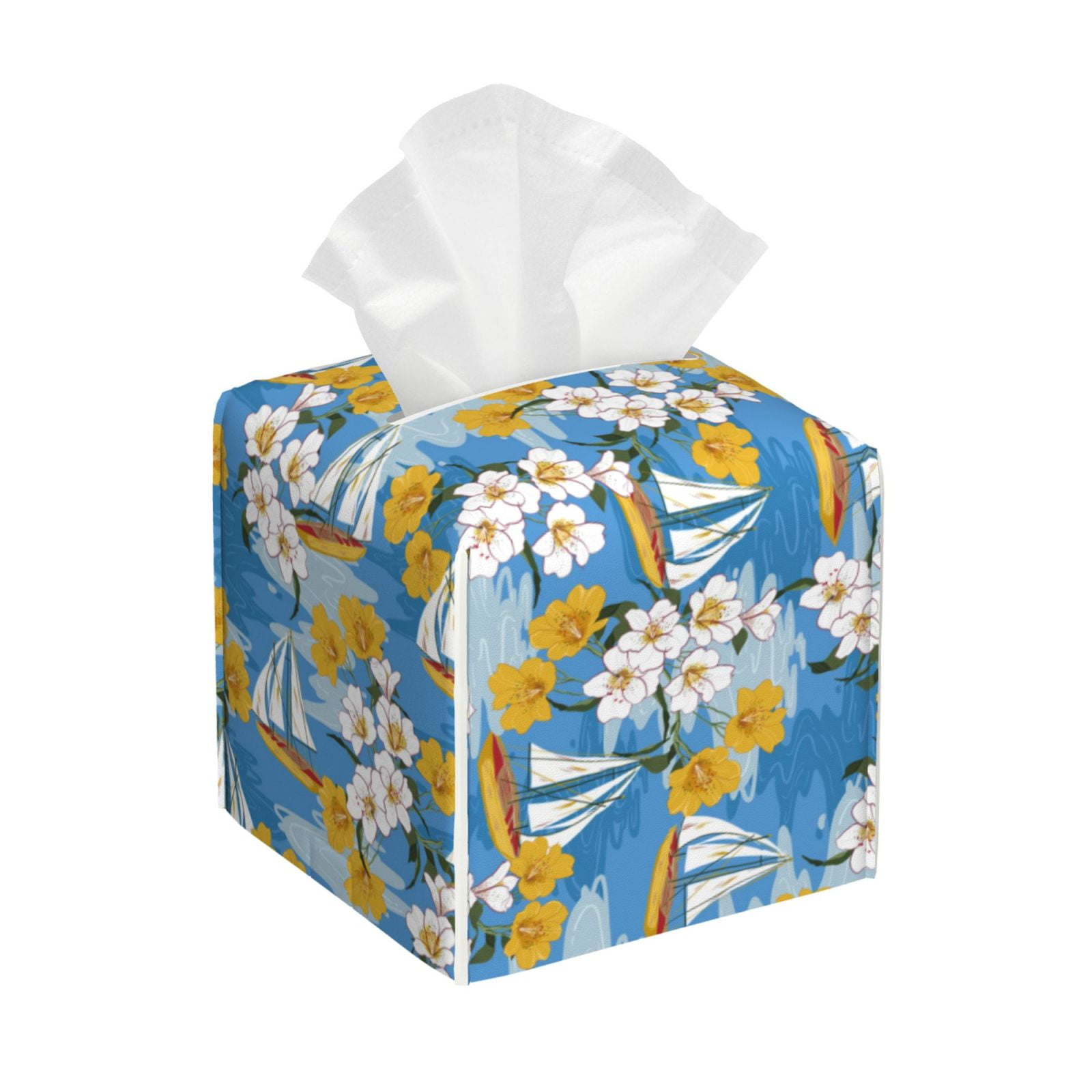 Goofa Flower and Sail Boat Tissue Box Cover PVC Leather Tissue Holder ...