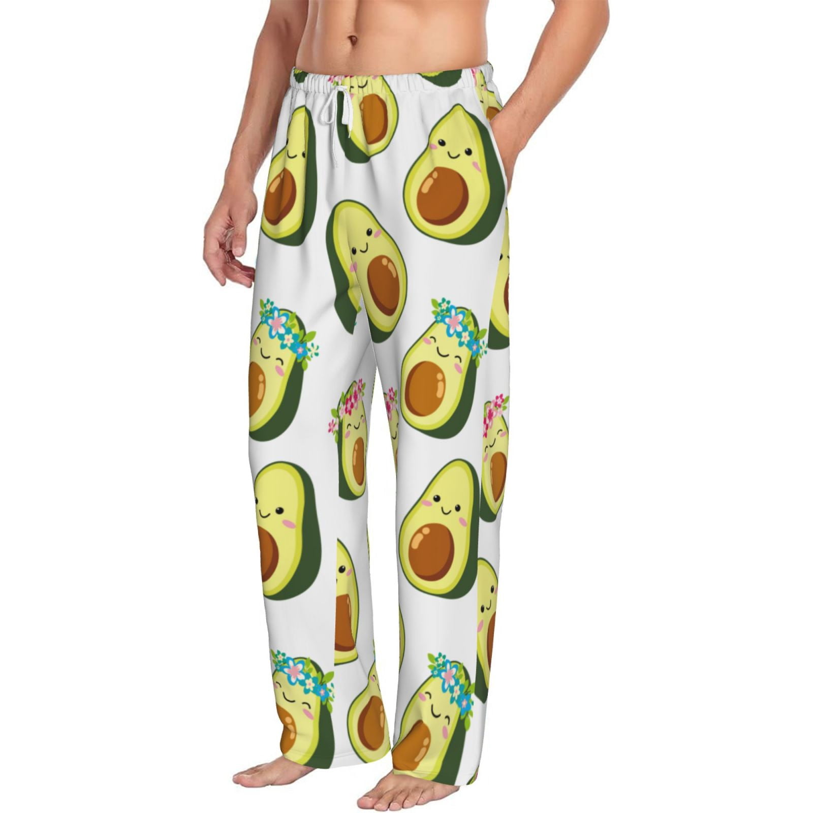 Goofa Flowers Avocado Printed Soft Pajama Pants for Men, Wide Leg Comfy ...