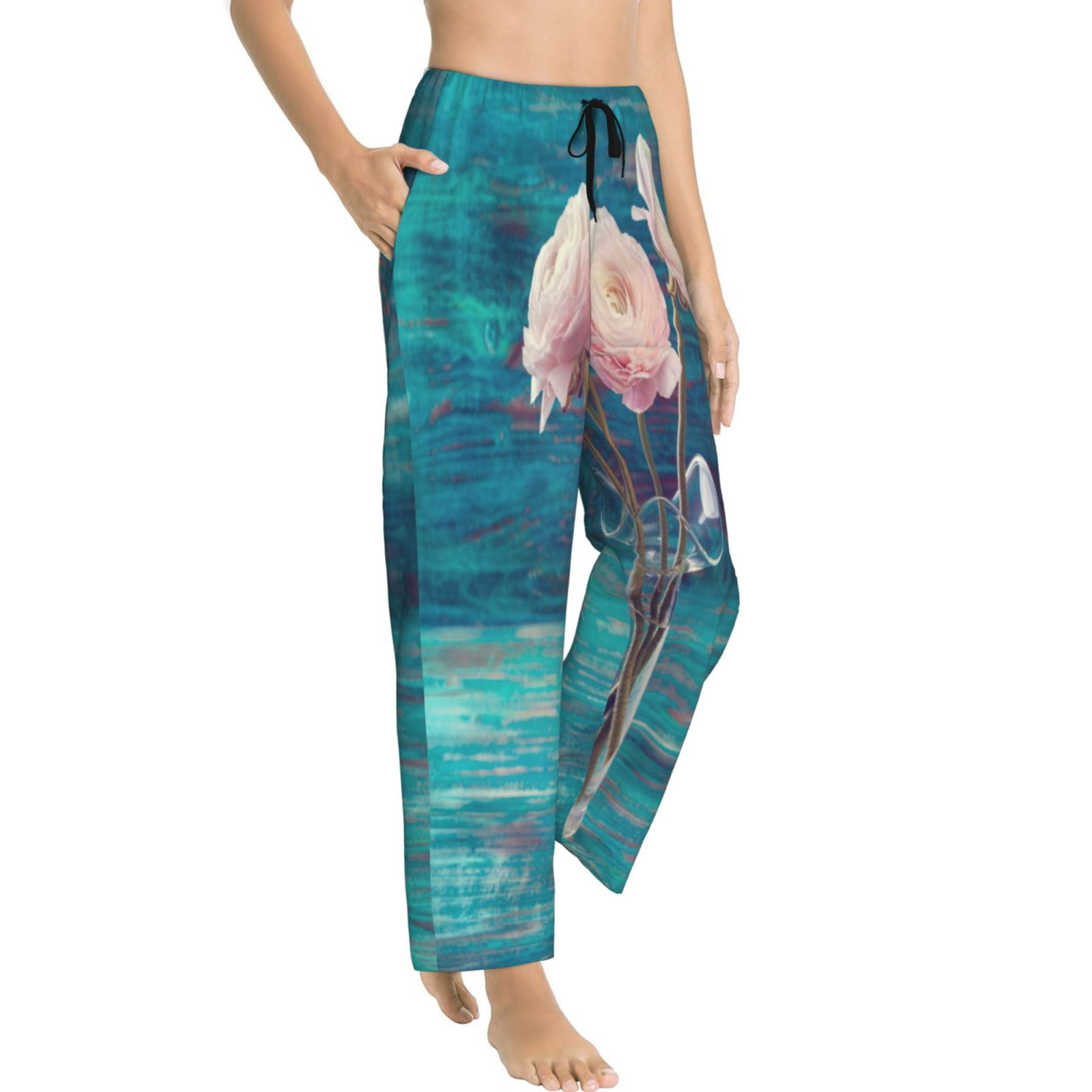Goofa Flowers in Glass Vase Printed Soft Pajama Pants for Women, Wide ...