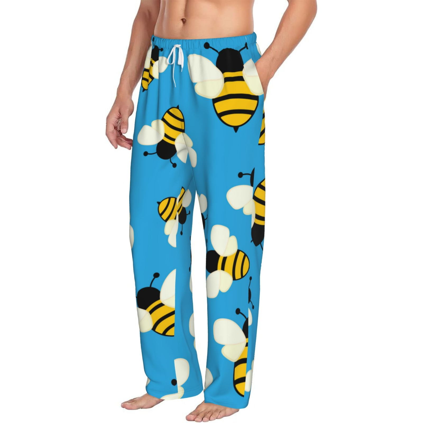 Goofa Flying Bees Printed Soft Pajama Pants for Men, Wide Leg Comfy ...