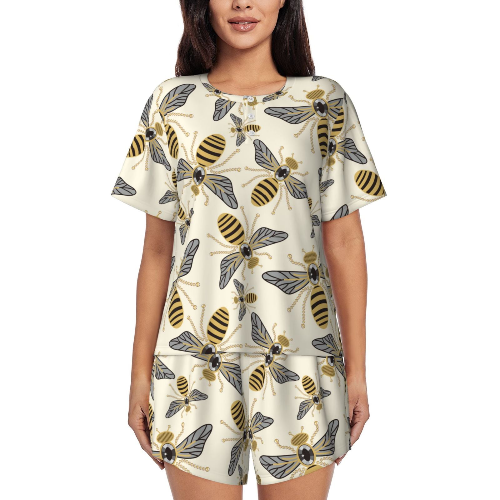 Goofa Flying Bees1 for Womens Cotton 2 Piece Pajamas Set Classic Short ...