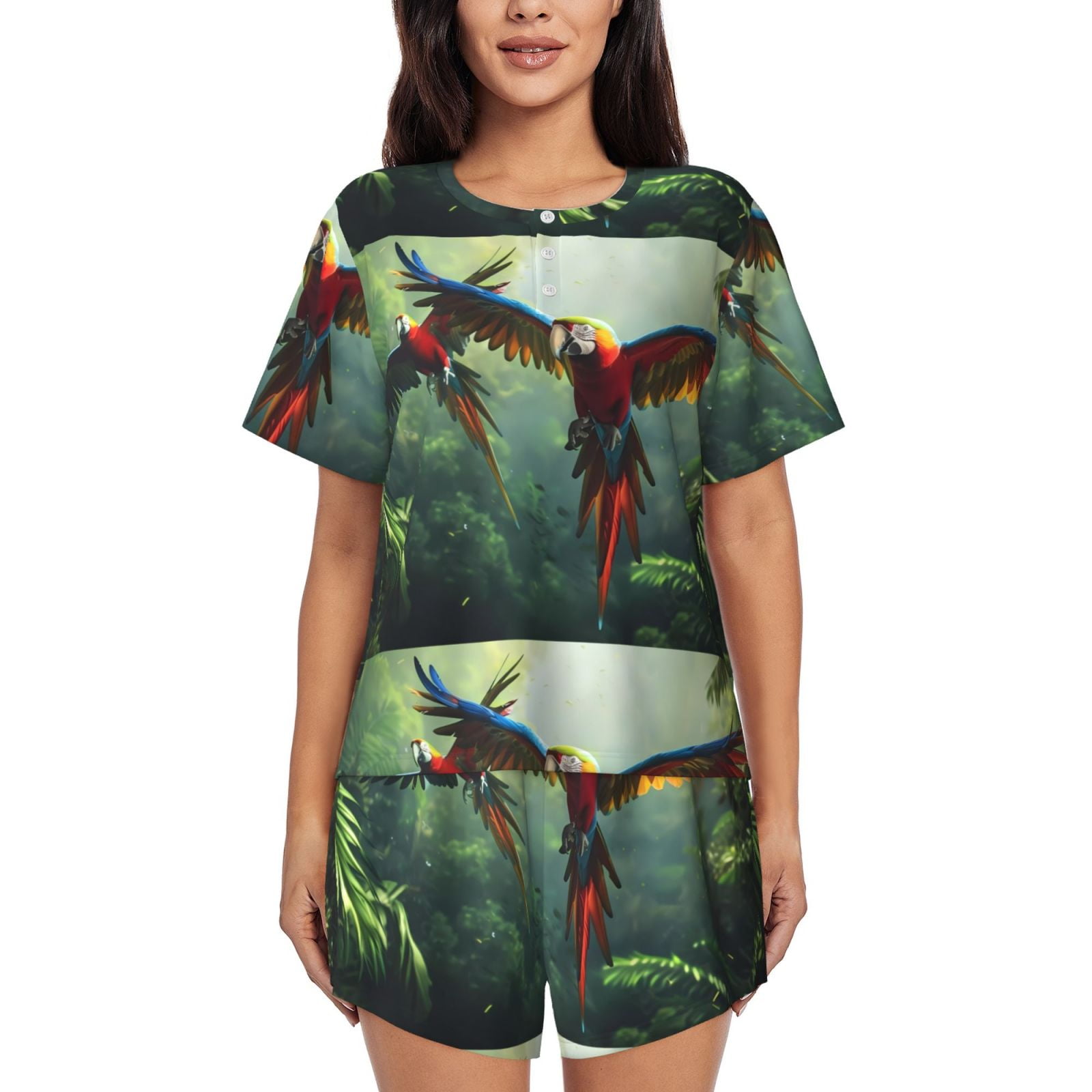 Goofa Flying Parrots In Jungle for Womens Cotton 2 Piece Pajamas Set ...