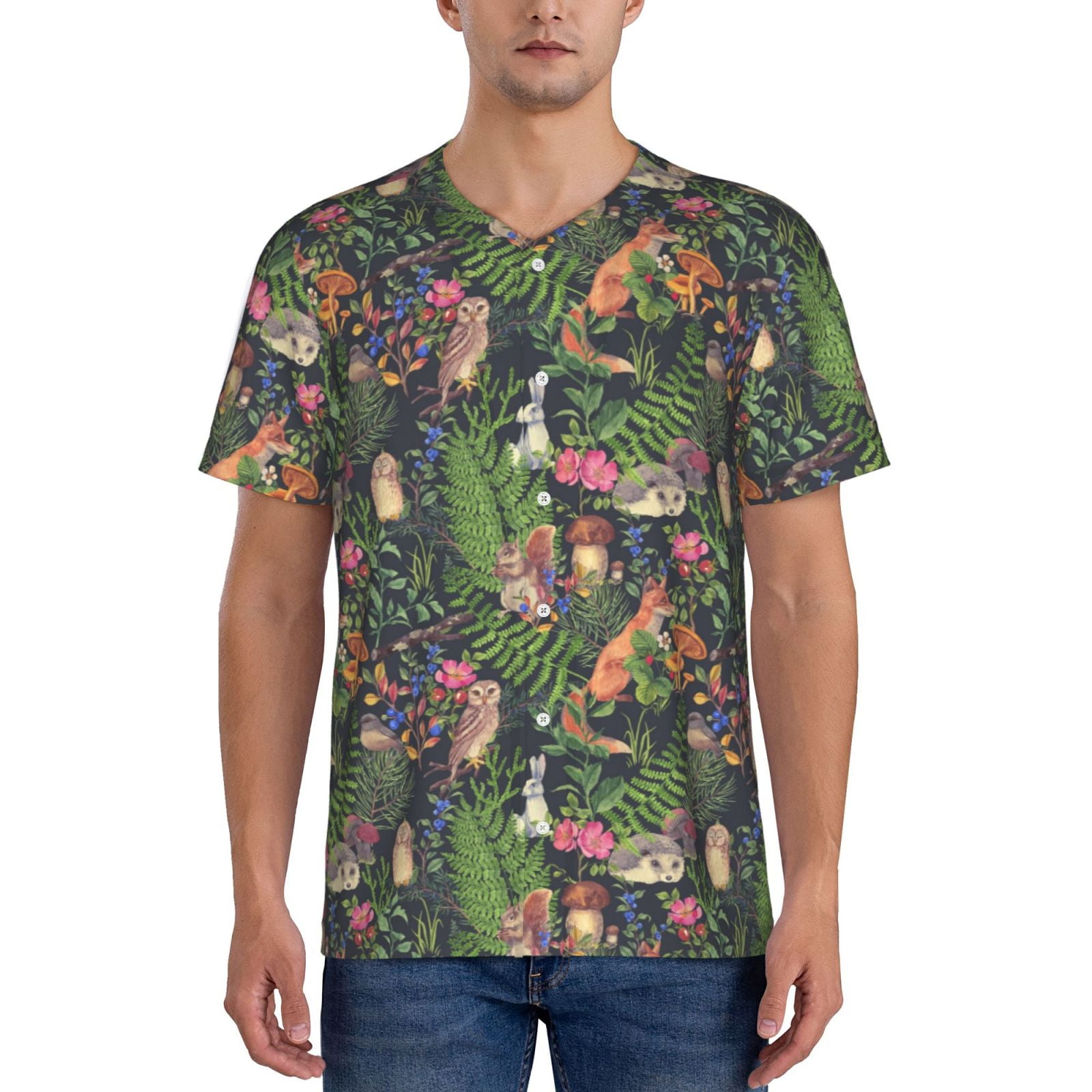 Goofa Forest Animals And Plants Pattern Mens Golf Shirt Baseball T ...