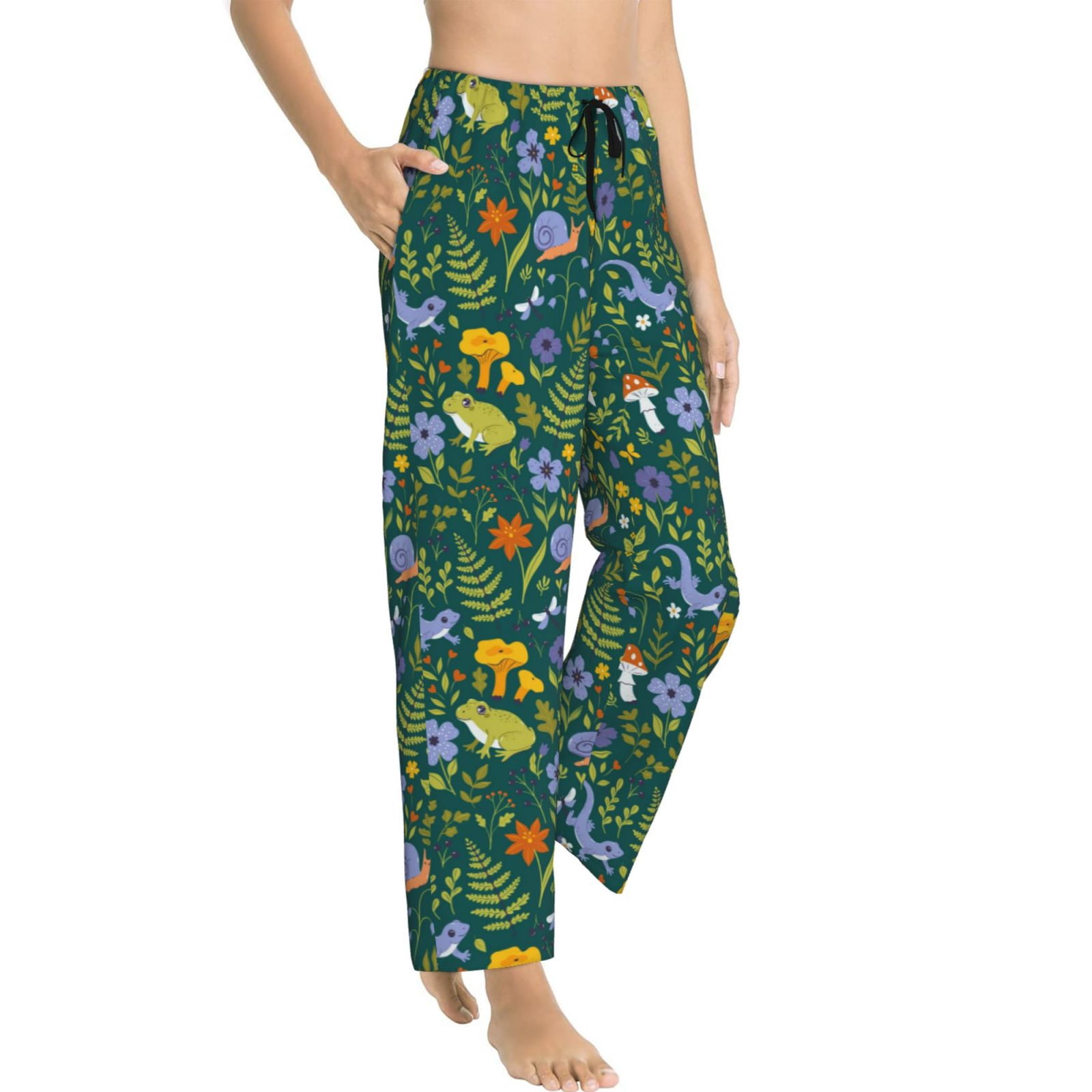 Goofa Forest Flora And Fauna Printed Soft Pajama Pants for Women, Wide ...