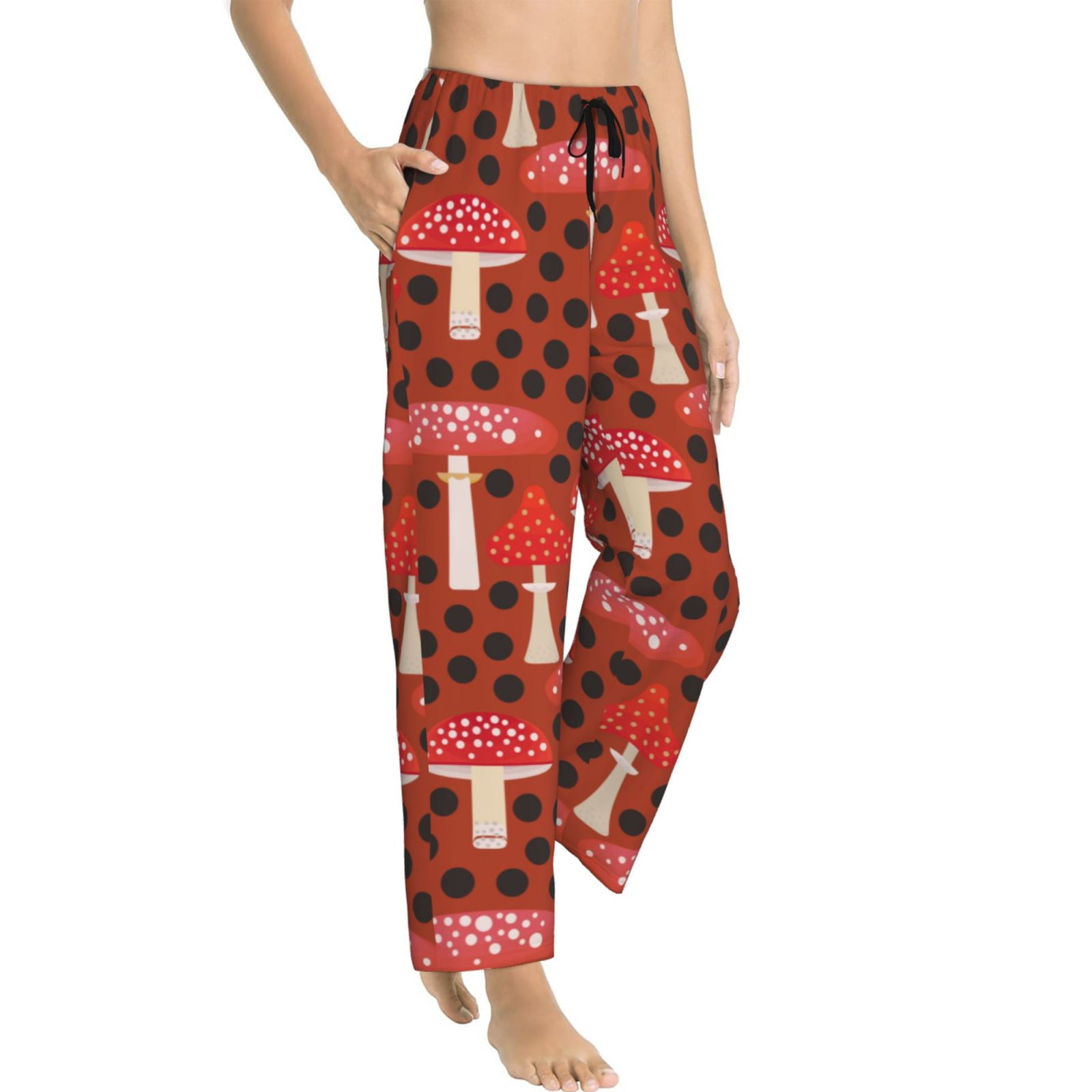 Goofa Forest Mushrooms Printed Soft Pajama Pants for Women, Wide Leg ...