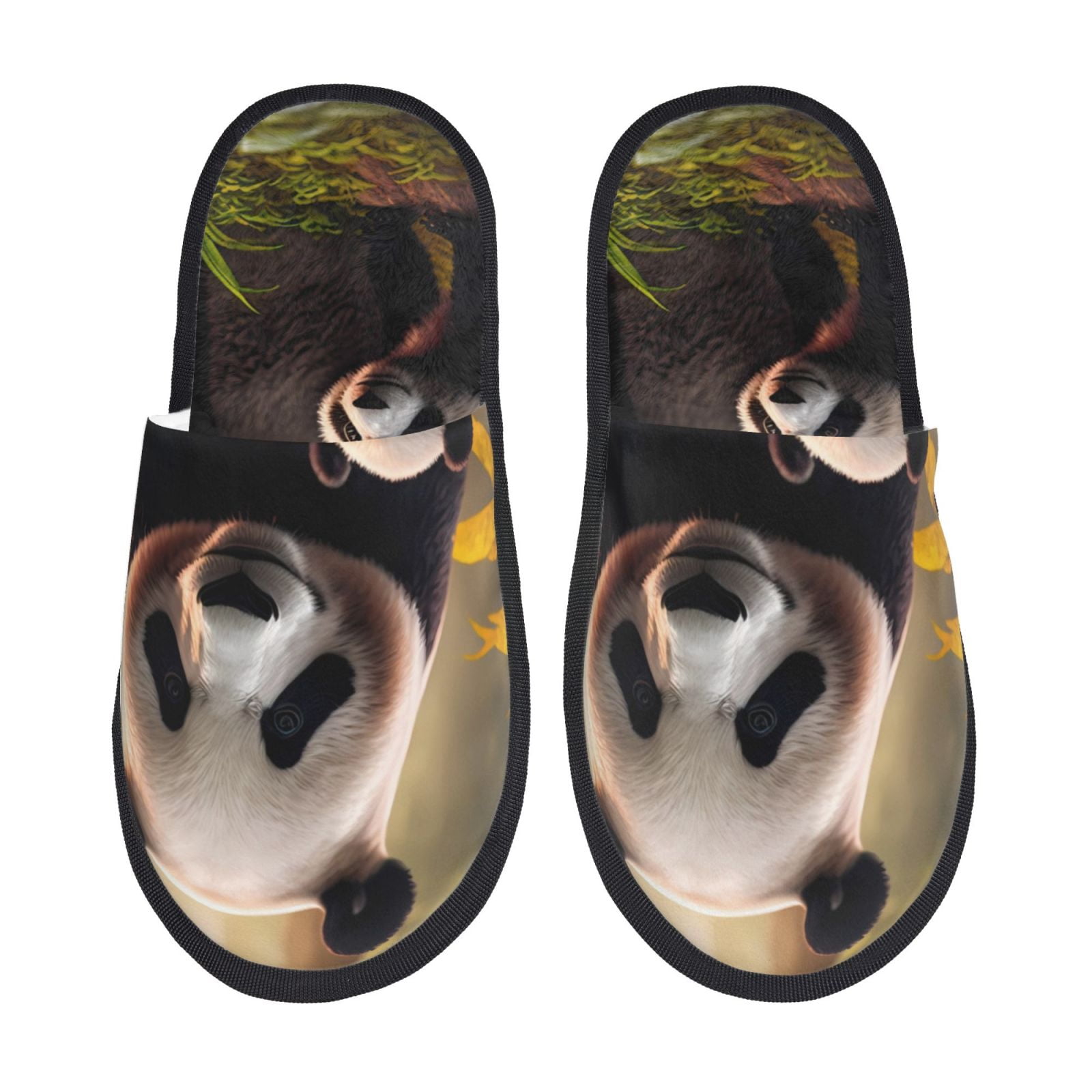 Goofa Forest Panda Pattern Plush Furry Slippers for Men & Women, Cozy ...