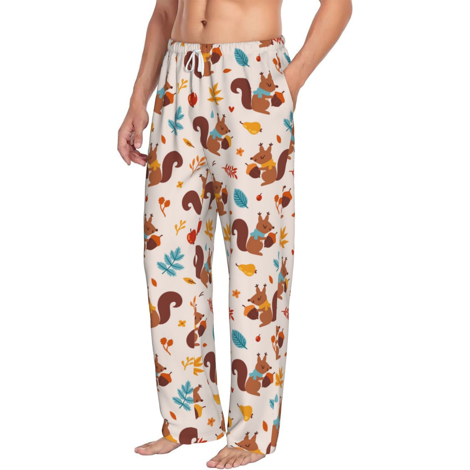 Goofa Forest Squirrel Nuts Printed Soft Pajama Pants for Men, Wide Leg ...