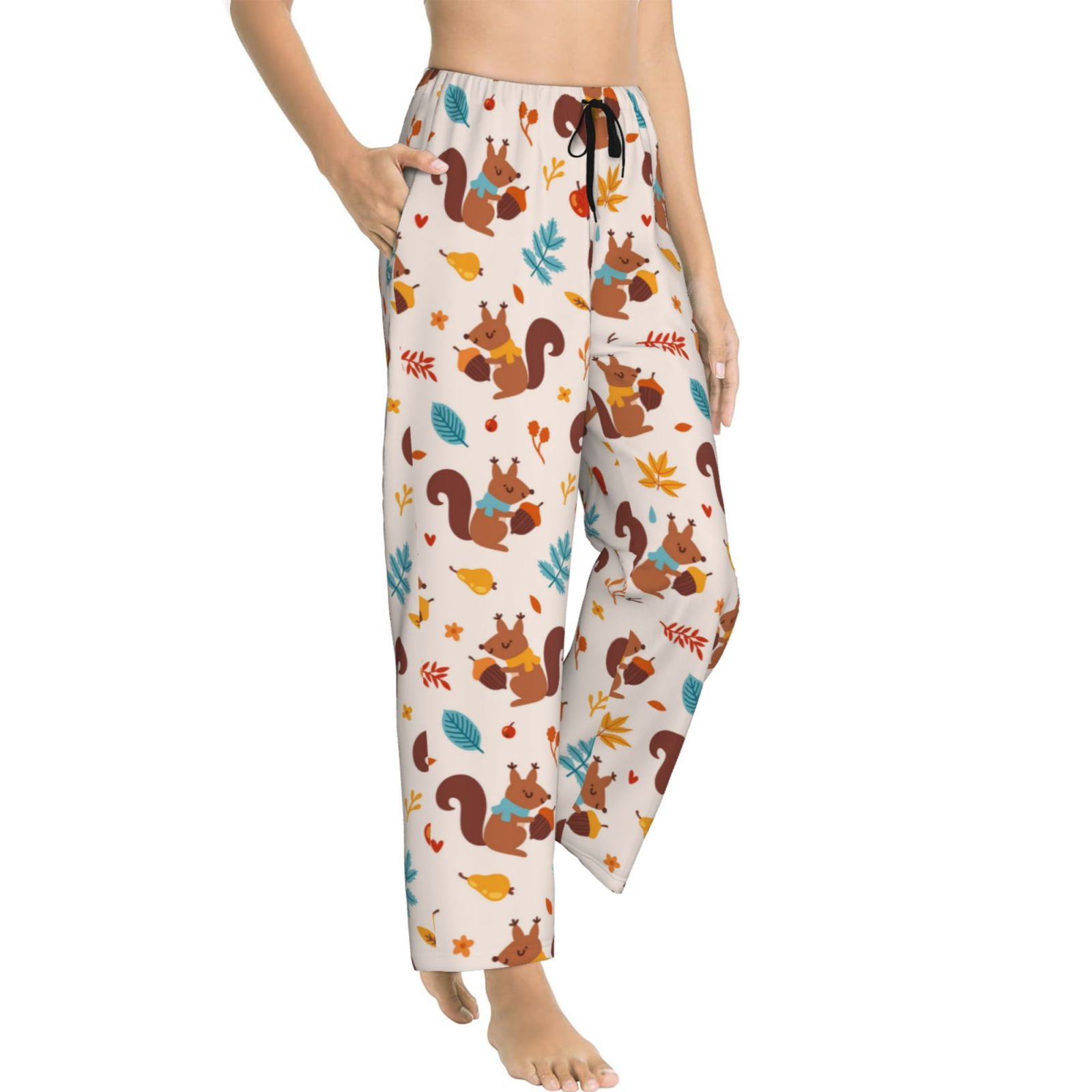Goofa Forest Squirrel Nuts Printed Soft Pajama Pants for Women, Wide ...