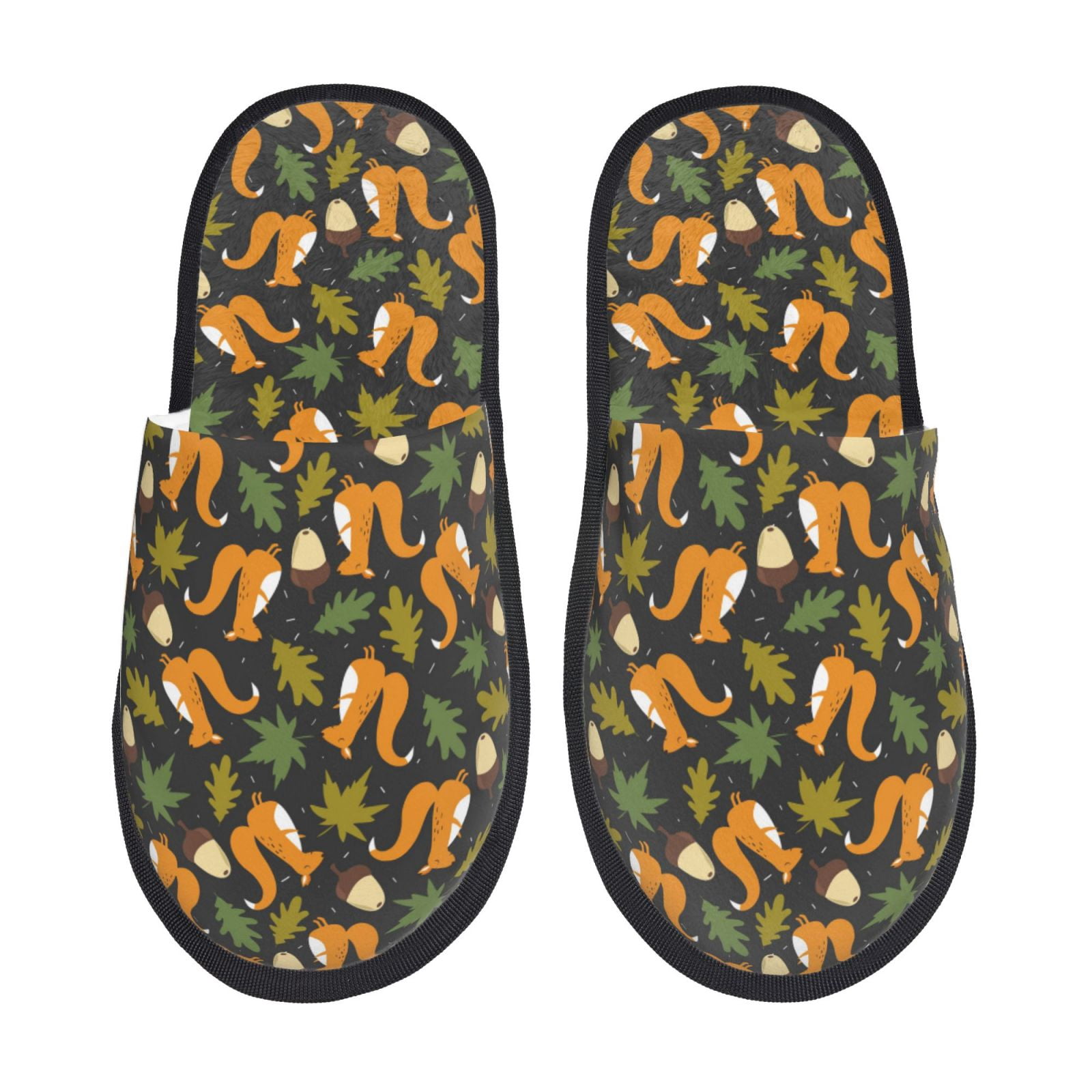 Goofa Forest Squirrel Pattern Plush Furry Slippers for Men & Women ...