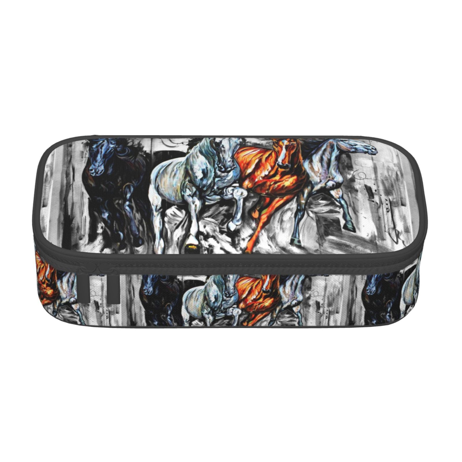 Goofa Four Running Horses Pattern Pencil Case, Multi- Slot Pencil Pouch ...