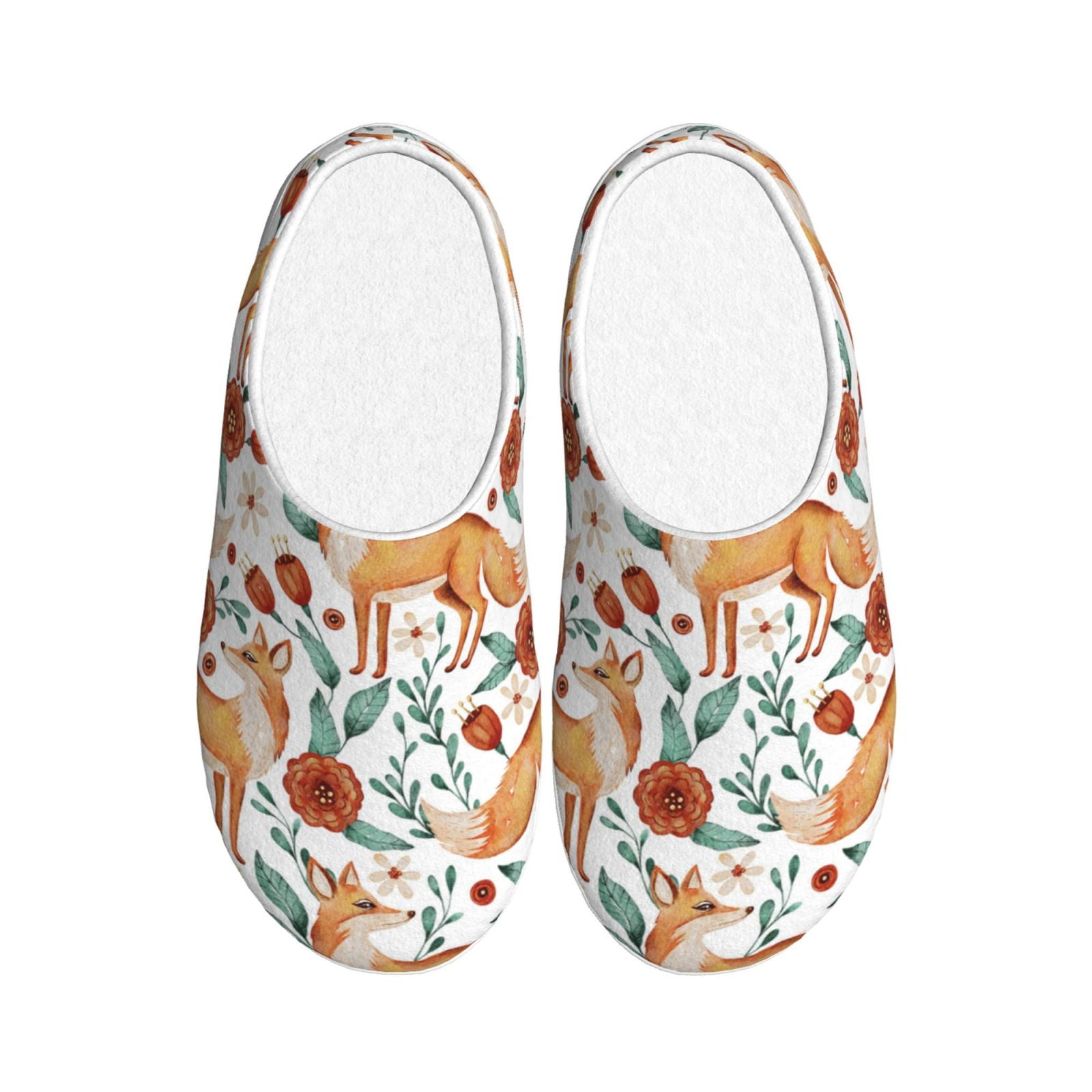 Goofa Foxes and Floral Harmony Print Womens Mens Cotton Lightweight House Slippers , Washable ...