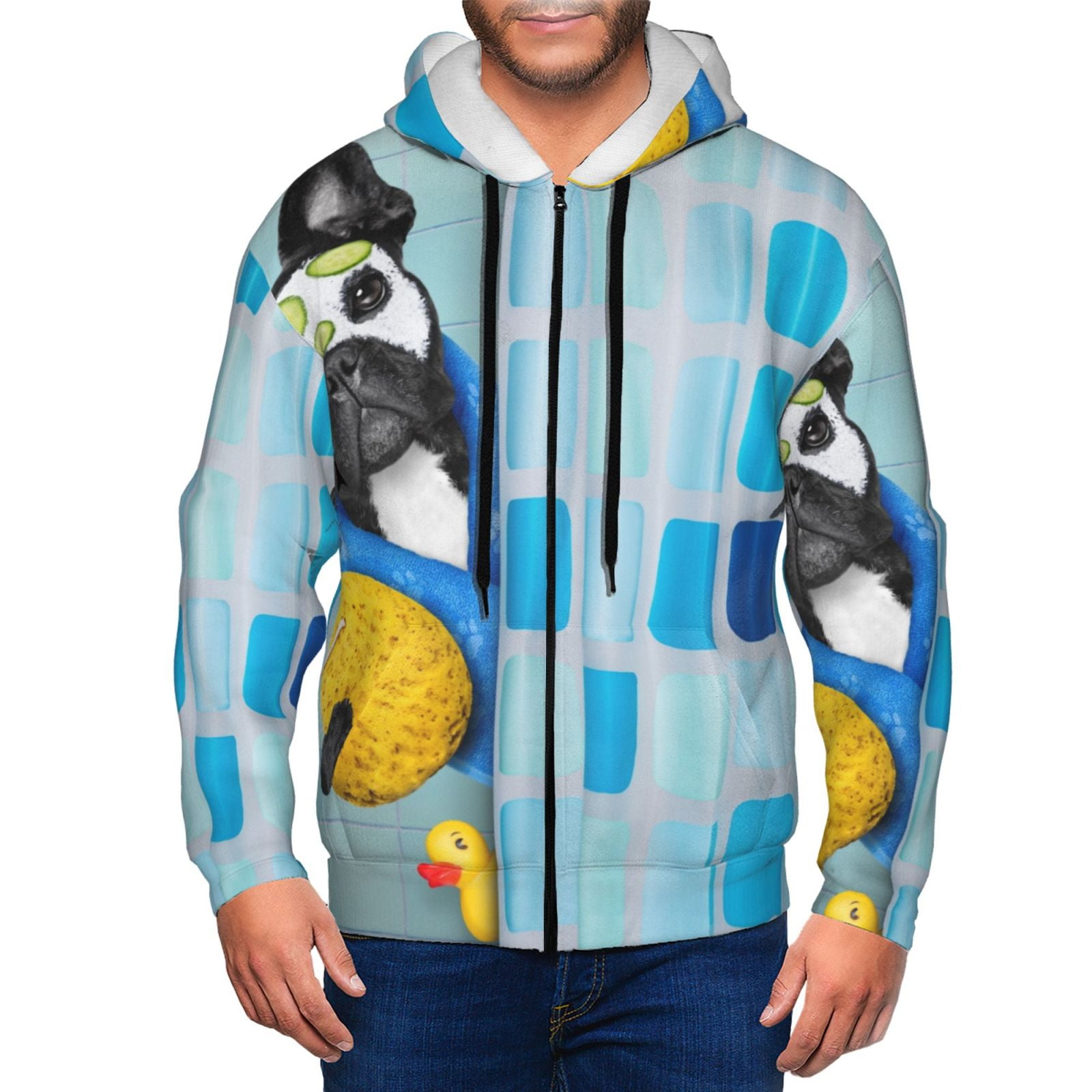 Goofa French Bulldog Dog in a Bathtub Pattern Mens Full-zip Hoodie, Zip ...