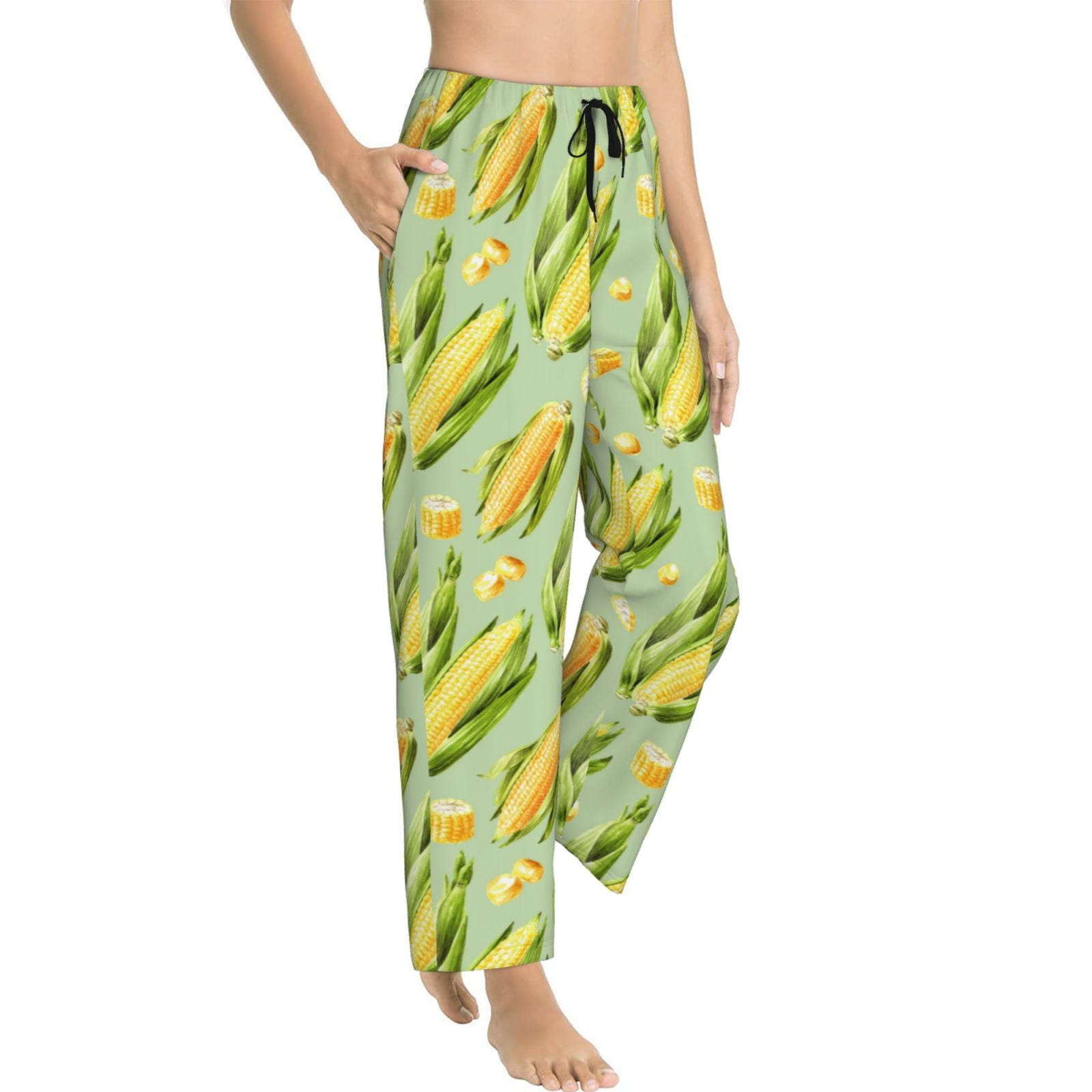 Goofa Fresh Sweet Corn Printed Soft Pajama Pants for Women, Wide Leg ...