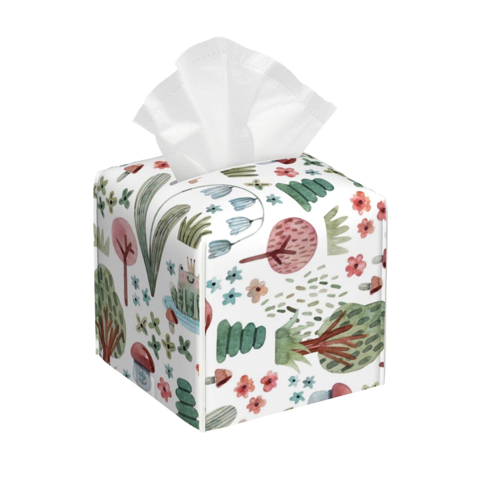 Goofa Frog and Forest Plants Tissue Box Cover PVC Leather Tissue Holder ...